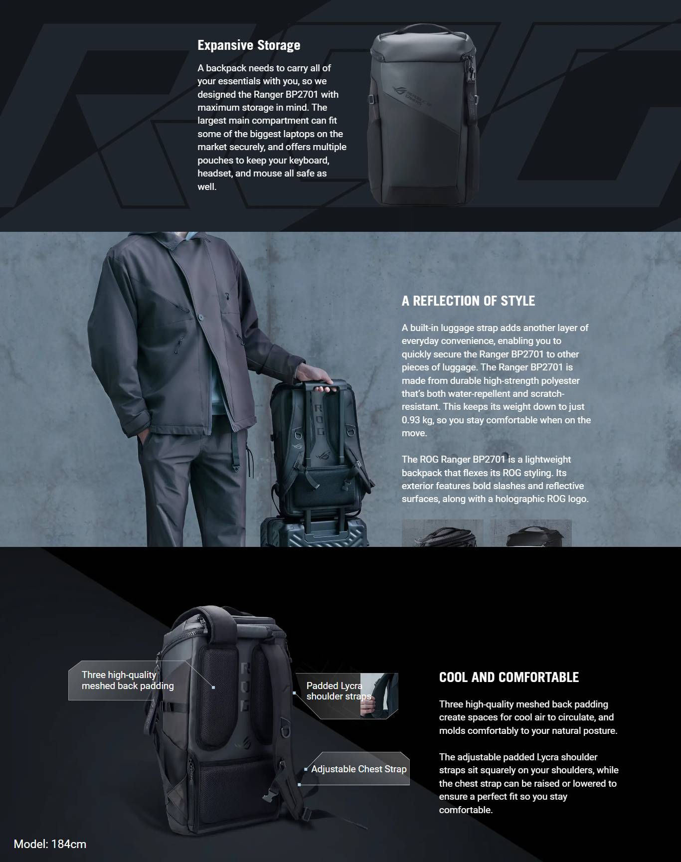 Asus ROG BP2701 Ranger Water-Repellent Lightweight Gaming Backpack ...