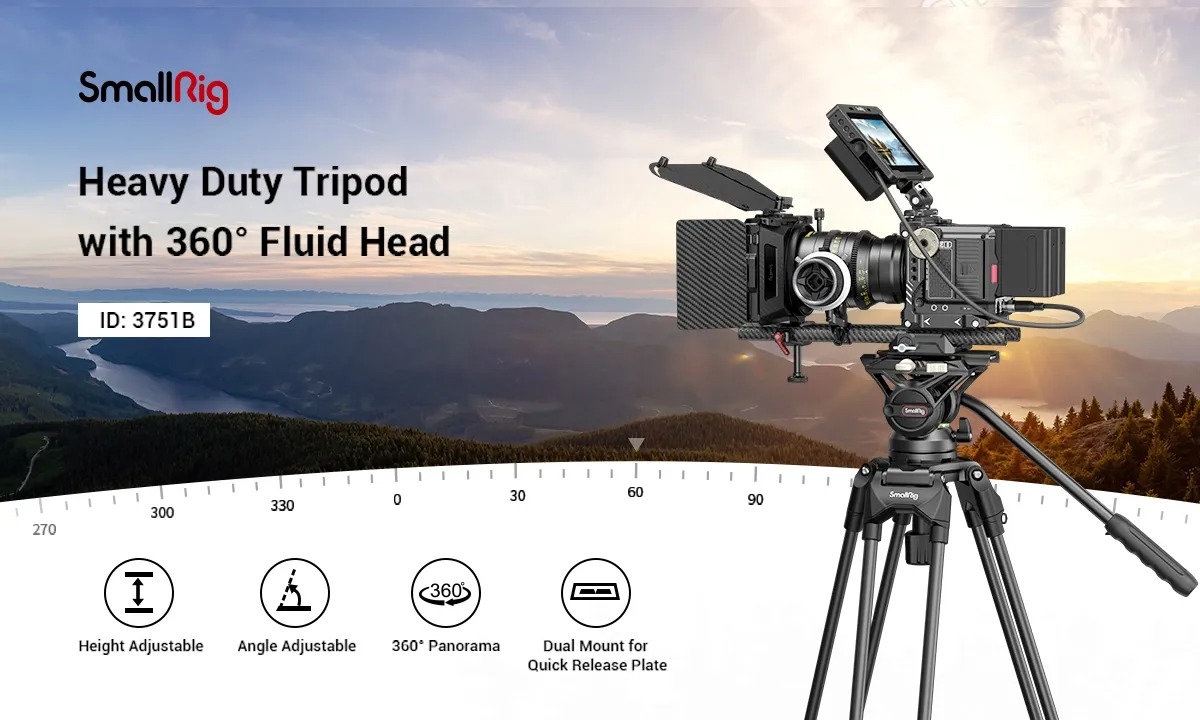 SmallRig AD-01 Heavy Duty Fluid Tripod with 8Kg Load Capacity & 360 ...