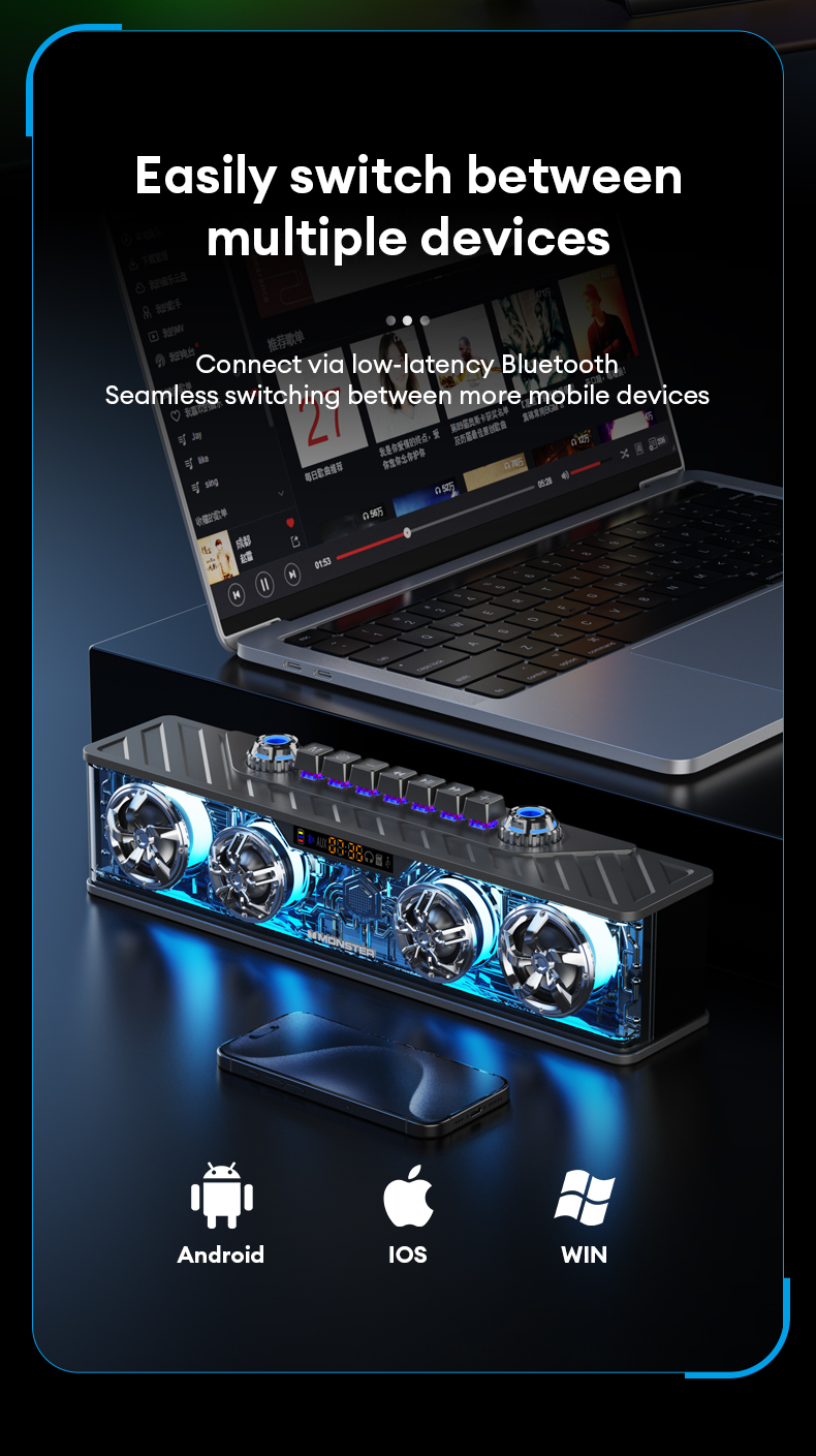 Monster G06 Bluetooth Speaker 4000mAh Aux Audio Cable Heavy Bass Stereo ...