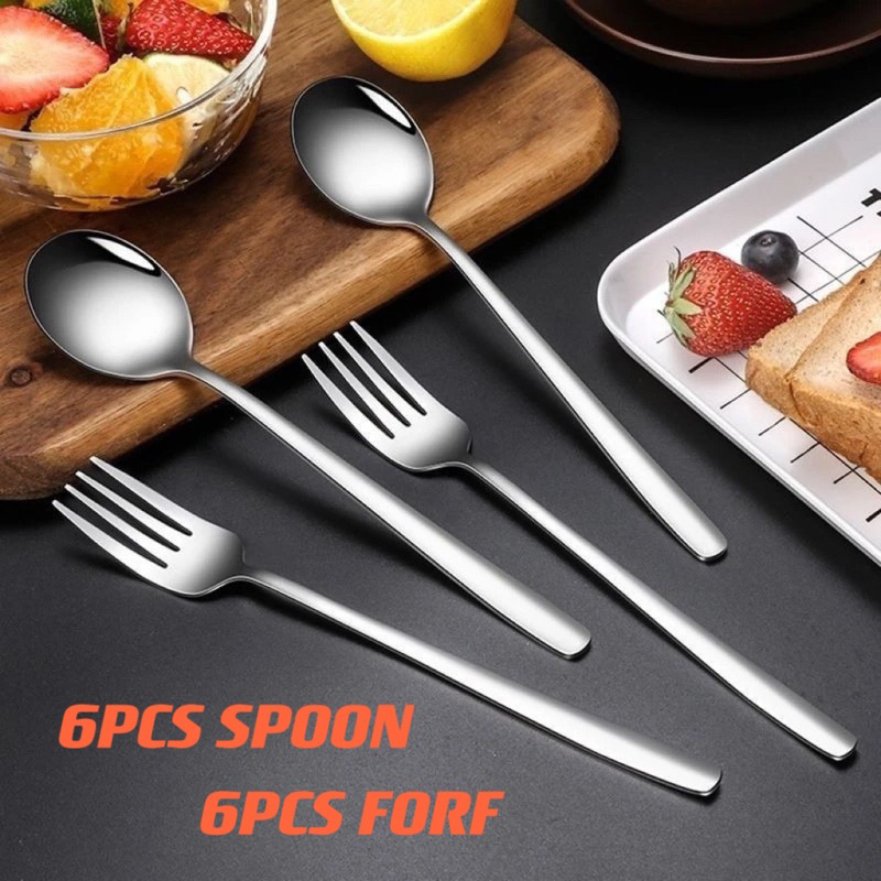 6pcs/12pcs Korean Cutlery Korean Style Flatware Stainless Steel Dining Spoon and Fork Set ...