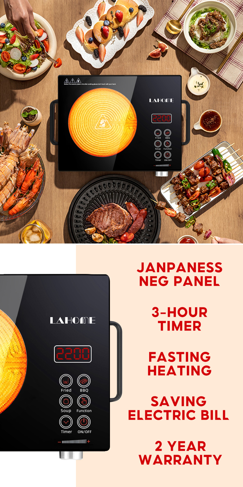 LAHOME Electric Ceramic Infrared Stove Touch Sreen Induction Cooker ...