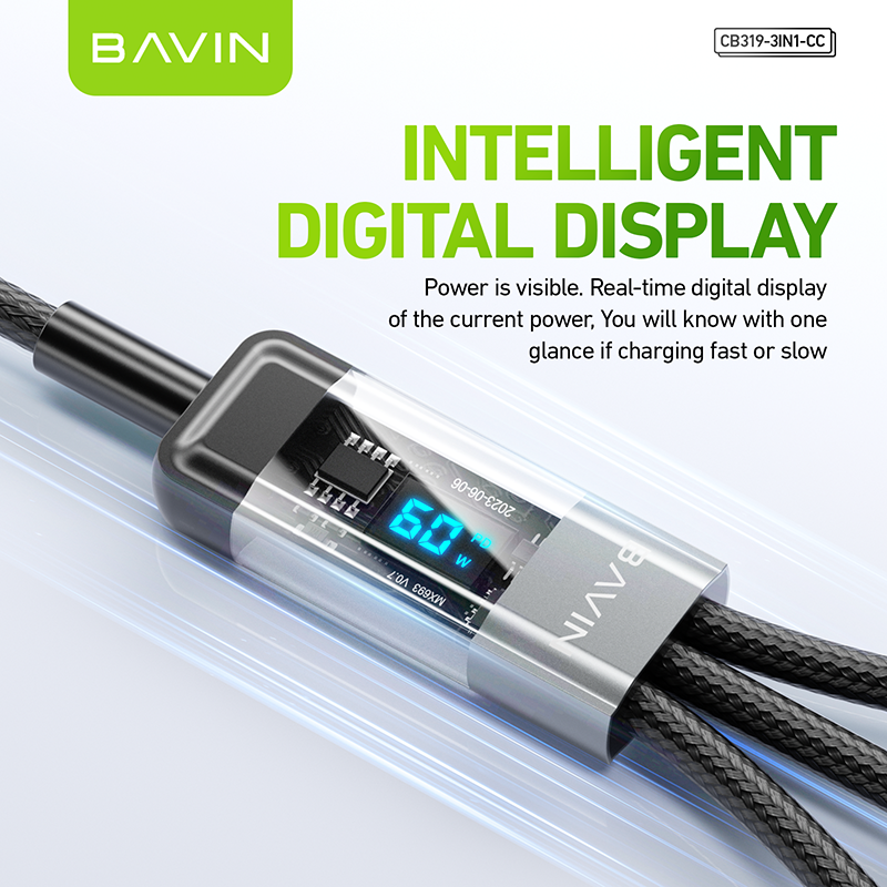 BAVIN CB319 60W PD Fast Charging Cable 3 in 1 Type-C / USB Nylon ...