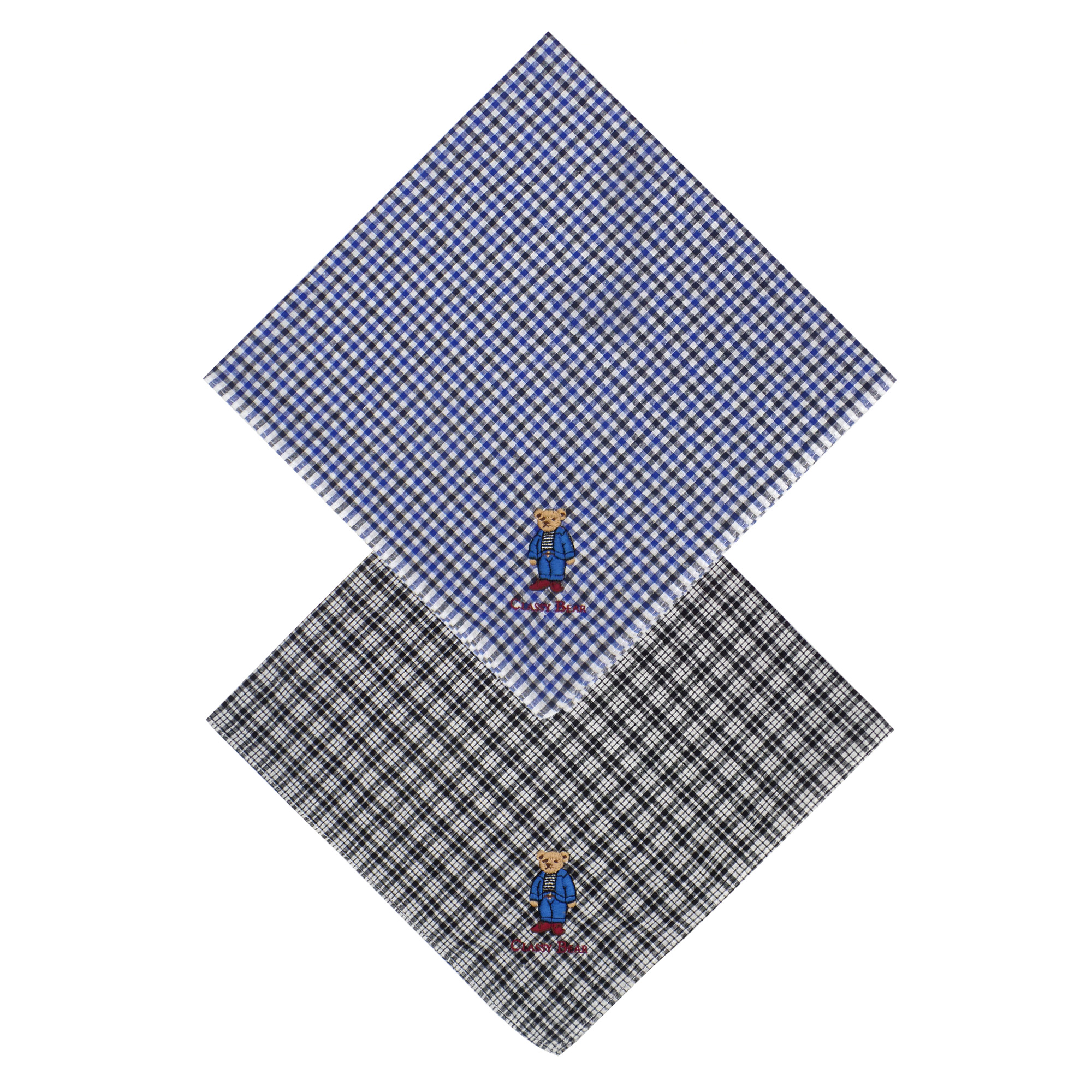Caruso Bear-Embroidery on Checkered Handkerchief 17"x17" - set of 2 pcs ...