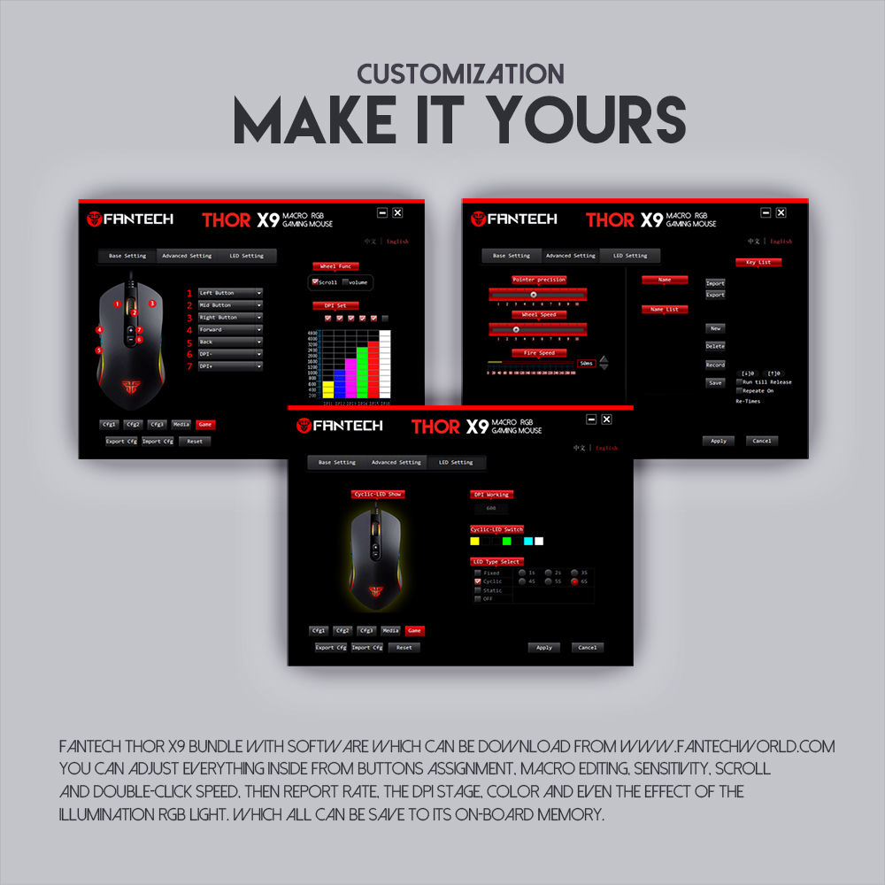 Fantech X9 THOR Macro RGB Gaming Mouse Bundle with MP296 Vigil Mousepad ...