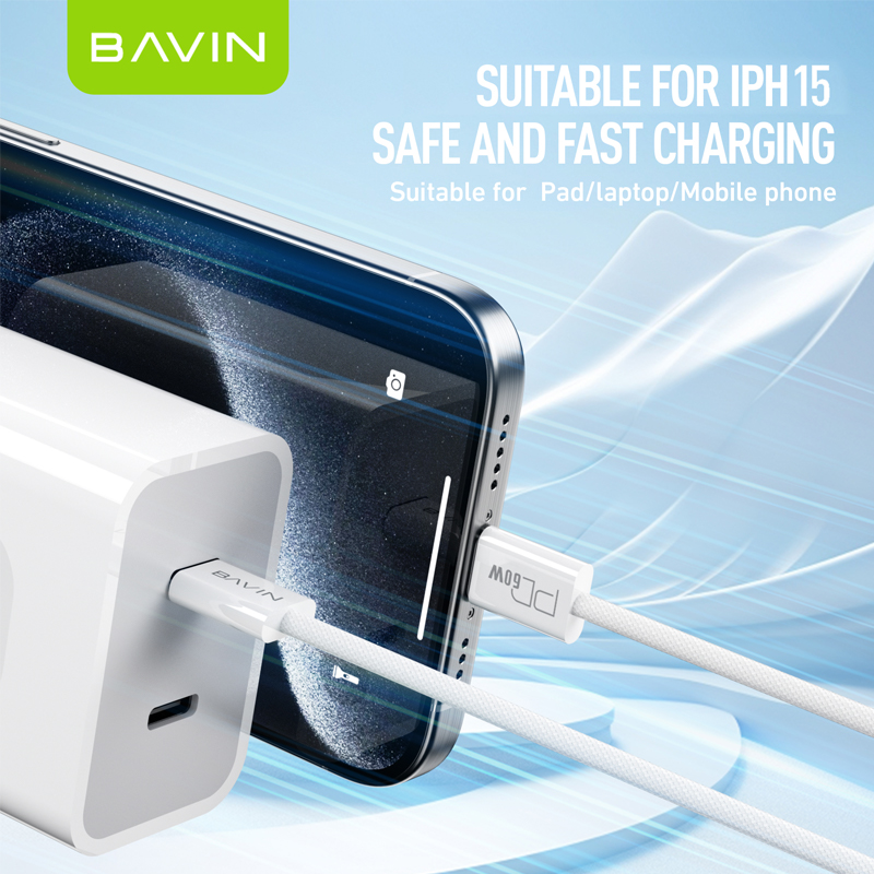 BAVIN CB325 60W USB C Cable Type C Data Cord PD Fast Charging For iPh 16 Series & Laptop ...