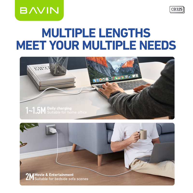 BAVIN CB325 60W USB C Cable Type C Data Cord PD Fast Charging For iPh 16 Series & Laptop ...