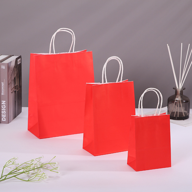 10 Piece Set Paper Bag Birthday Gift Bag Gift Tote Bag Solid Color Gift ...
