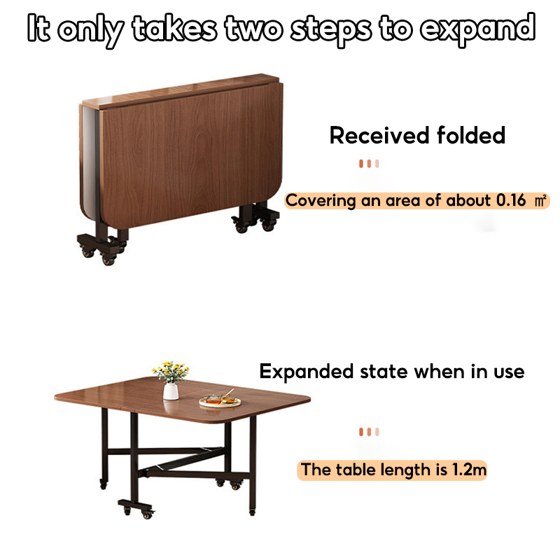 Foldable Movable Dining Table 100/120CM White/Brown Folding Table With ...