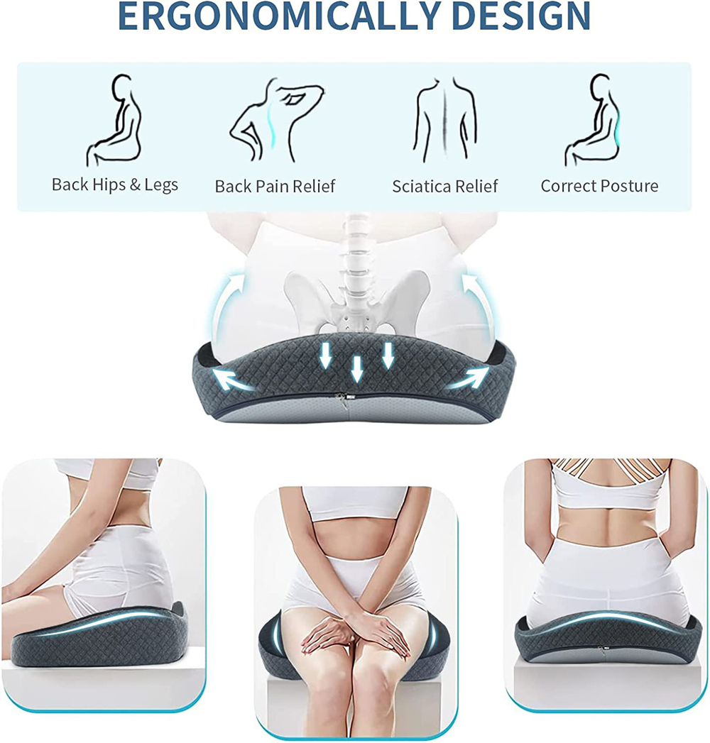 Coccyx Seat Cushion Orthopedic Tailbone Pain Back Support Memory Foam ...