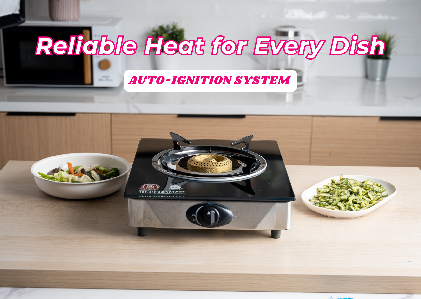 Tough Mama Black Glass Hob Single Burner Gas Stove Auto Ignition ...