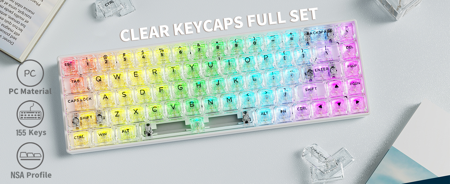 Transparent Keycaps 155 Keys NSA Profile Backlight PC Material for 61 ...