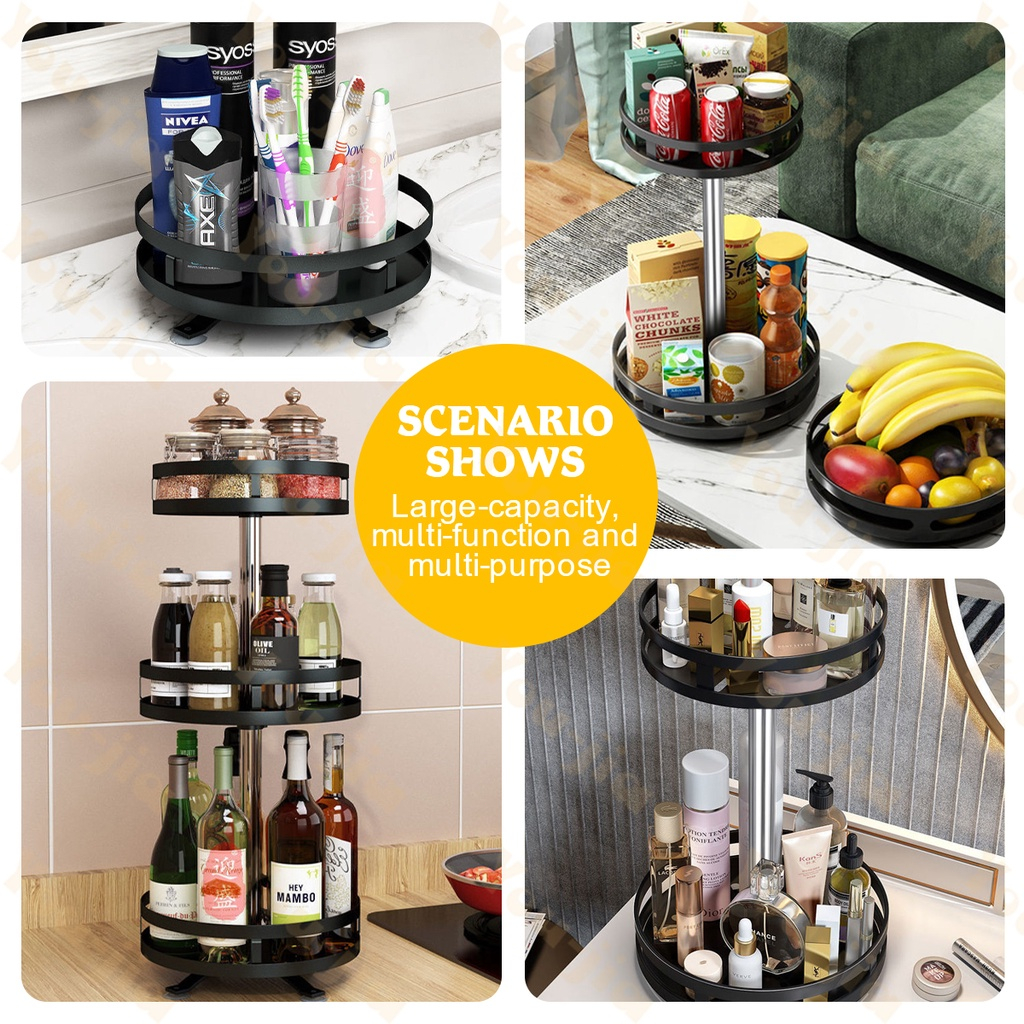 Kitchen 360° rotating spice rack condiments organizers rack rotating ...