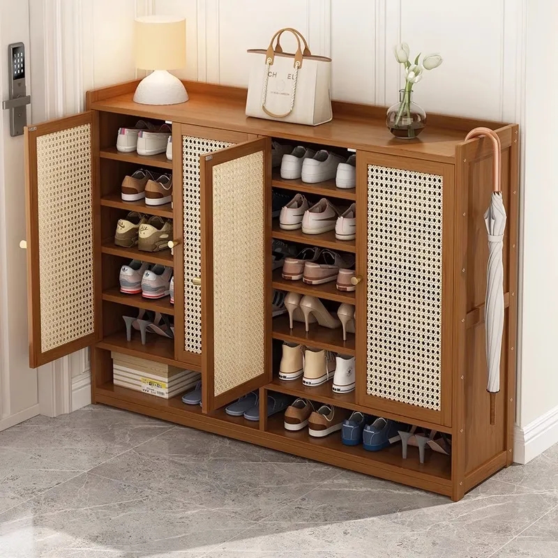 [7 Layers]Shoe rack Shoe Cabinet Wooden Door With Cover Rattan Shoe ...