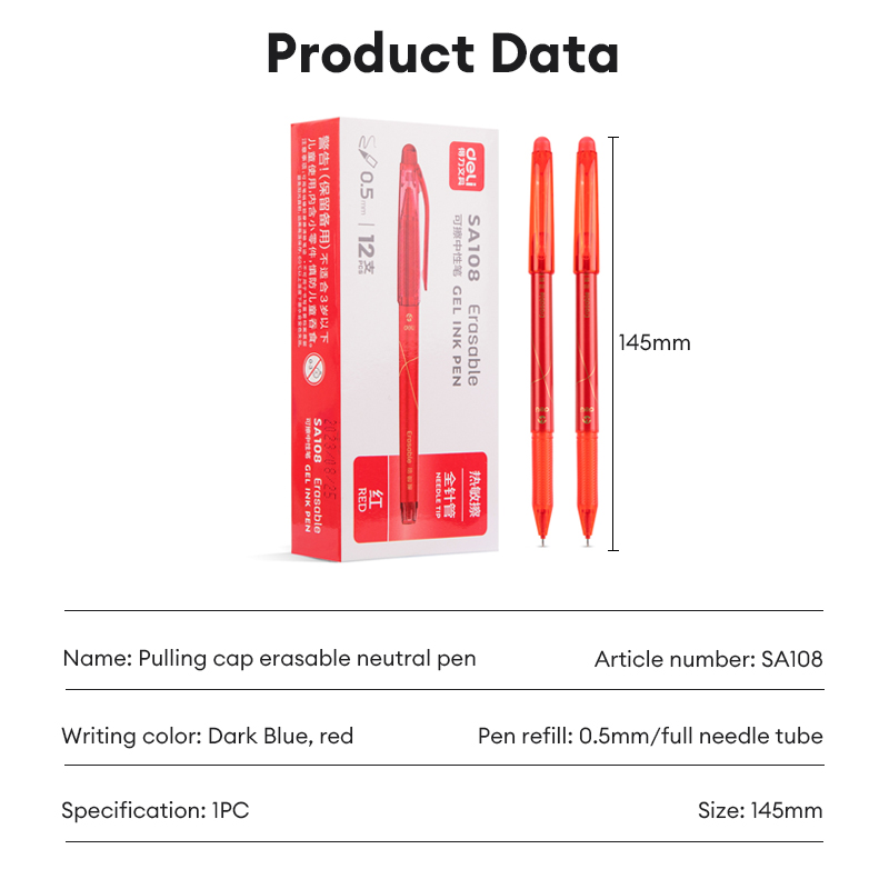 Deli Cap-pulling Erasable Gel Pen 0.5mm Full Needle Tube Blue/Red ...