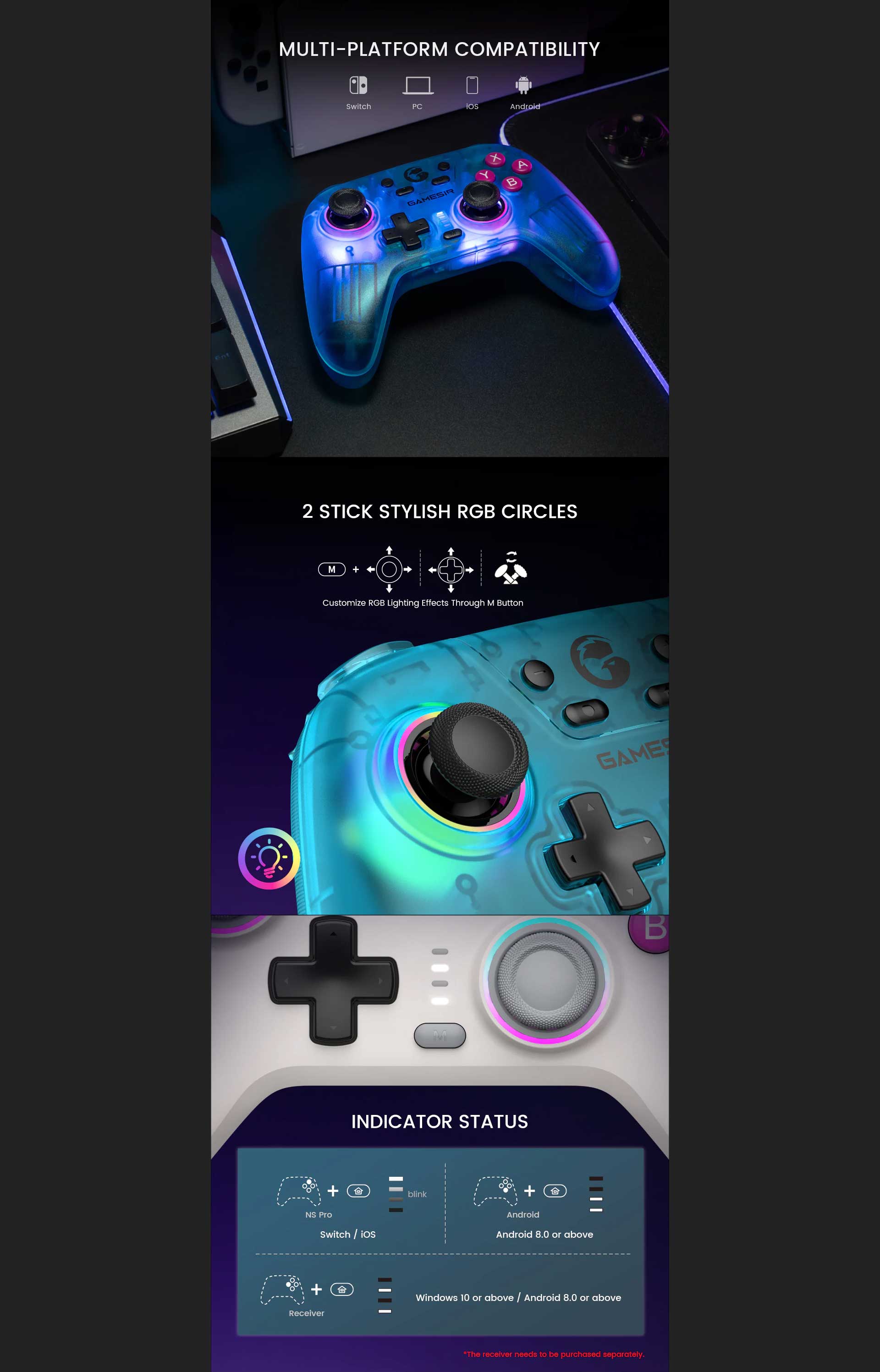 Gamesir T4 Nova HD Rumble Wireless Controller For N-Switch (Neon Teal ...