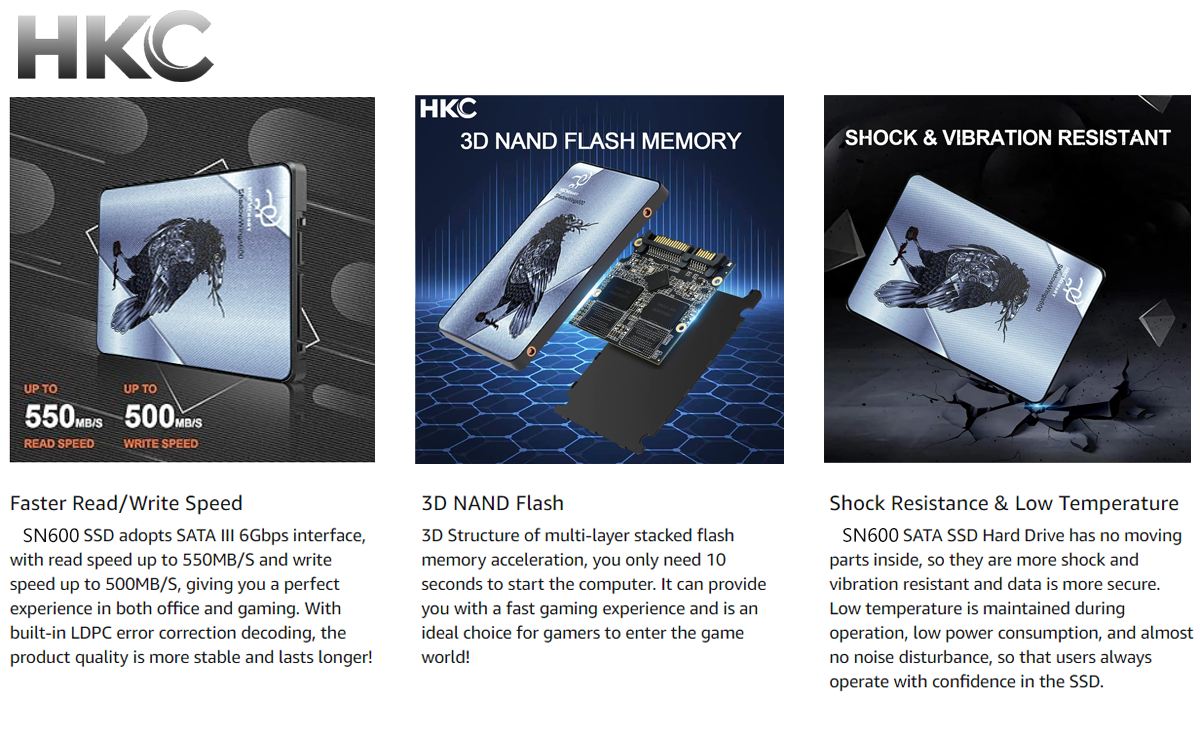 HKC 2.5" SSD 128GB/256GB/512GB/1TB SATA III 3D NAND Internal Solid ...