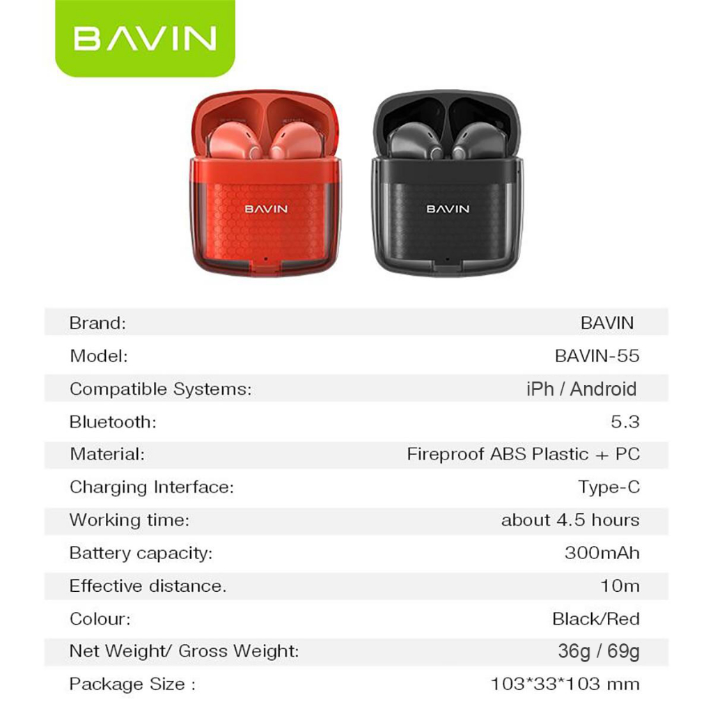 BAVIN BA55 TWS Wireless Bluetooth Earphones Bluetooth Earbuds Touch ...