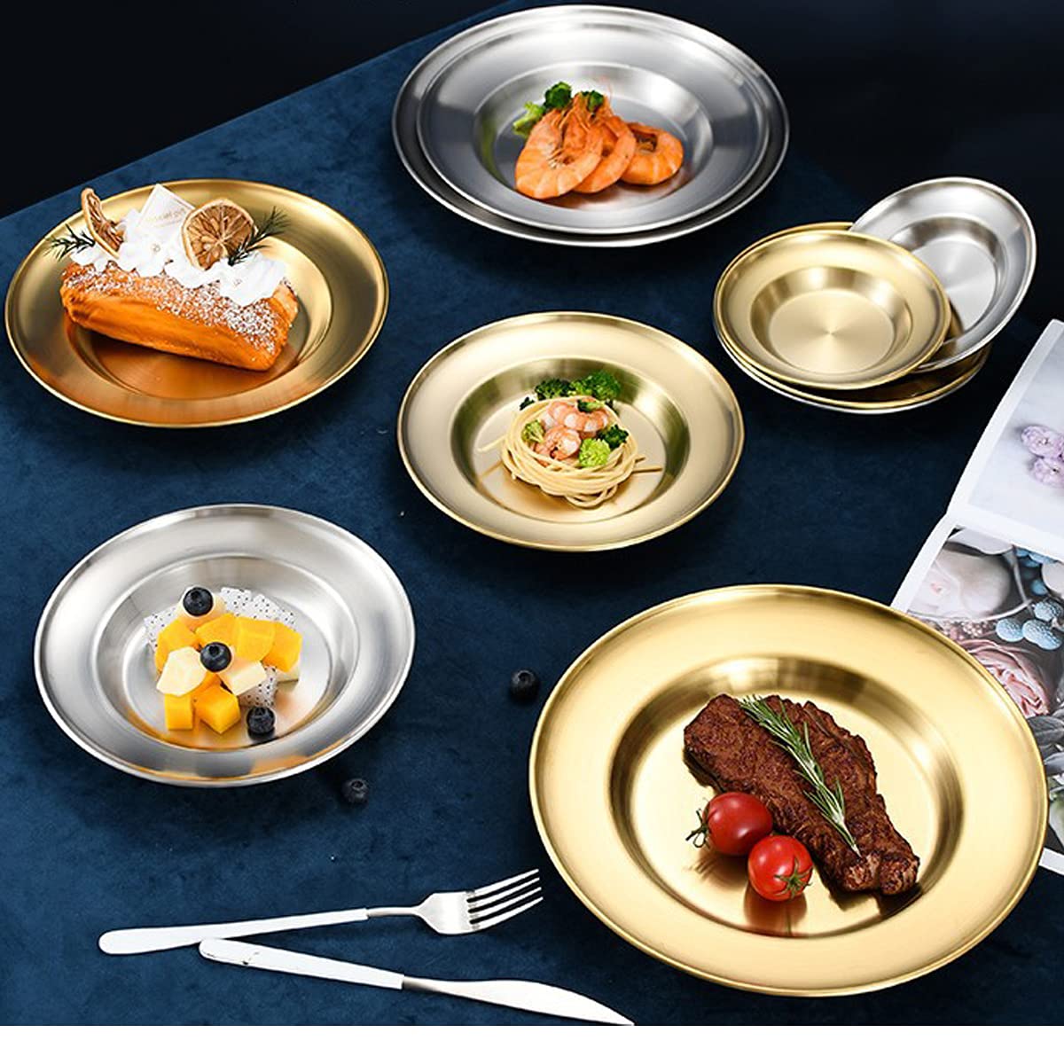 Plate Set Stainless Steel Deep Plate Round Plates Gold Plate Serving ...