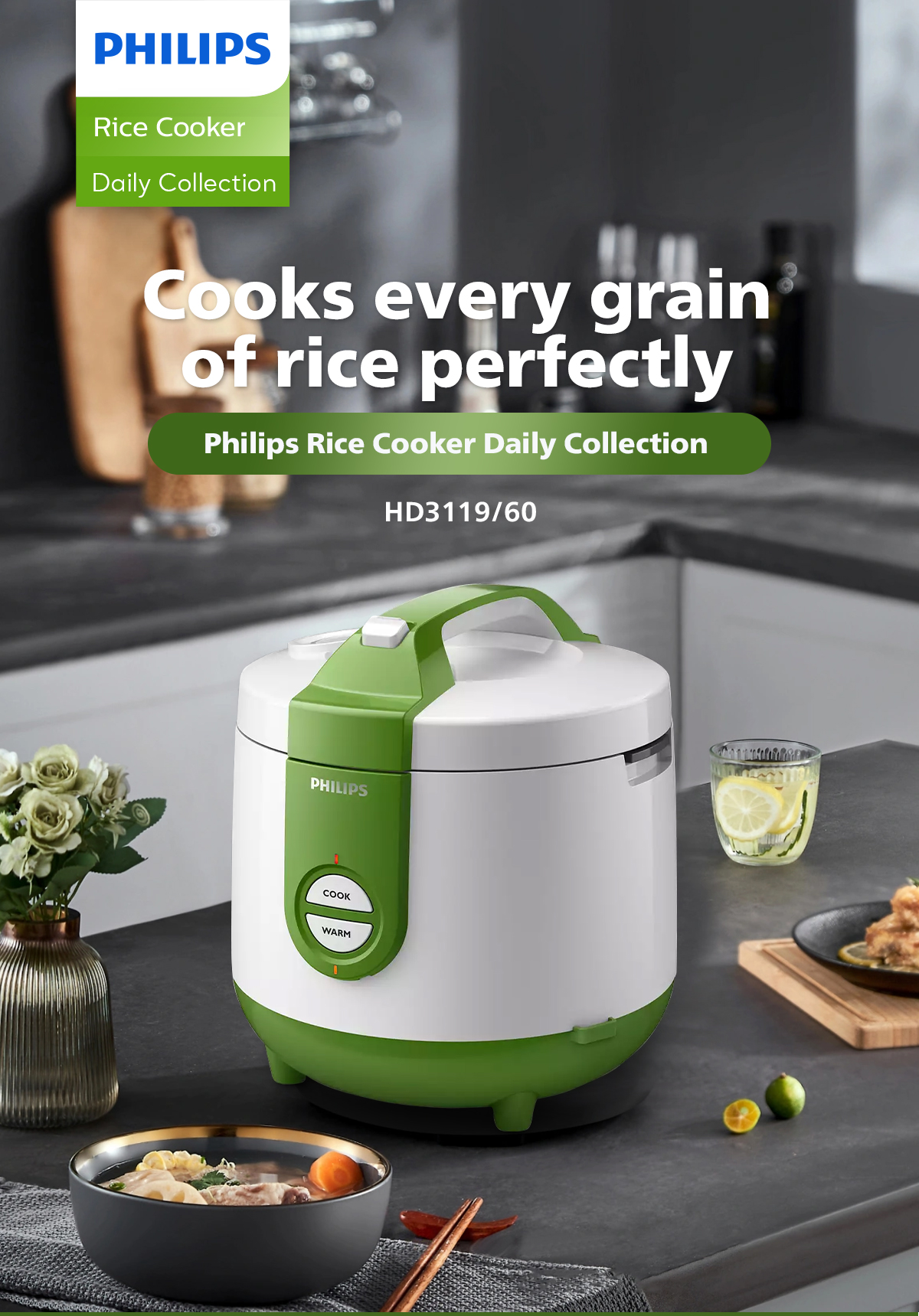 PHILIPS Mechanical Rice Cooker 2L - 7 Cups/14 Bowls 48 Hours Keep Warm ...