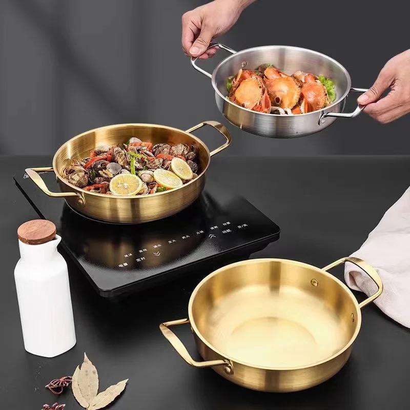 Korean Stainless Steel Cooking Pots Seafood Double Ear Pot Fondue Ramen ...