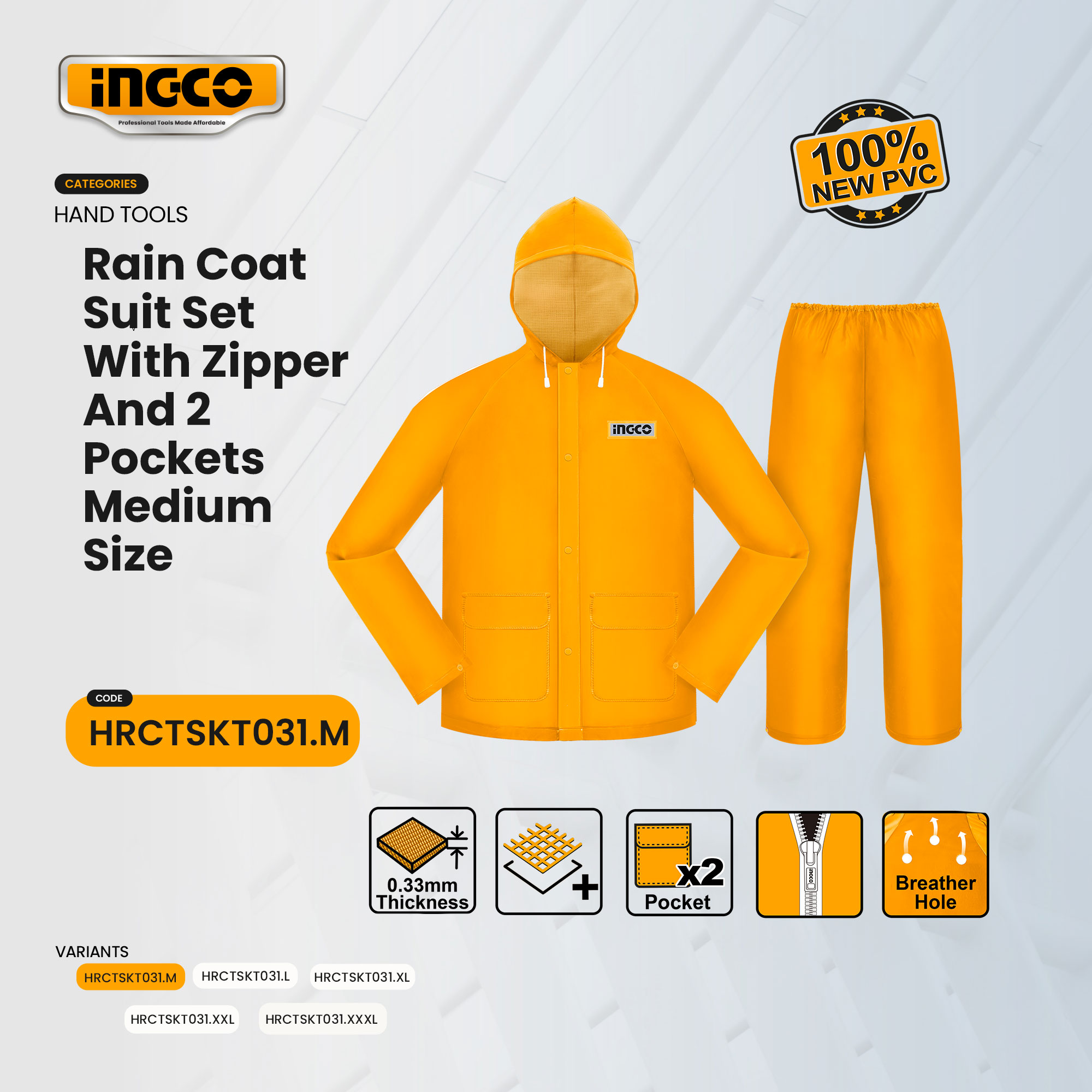 Ingco Rain Coat Suit Set with Zipper and 2 Pockets On The Coat 100% NEW ...