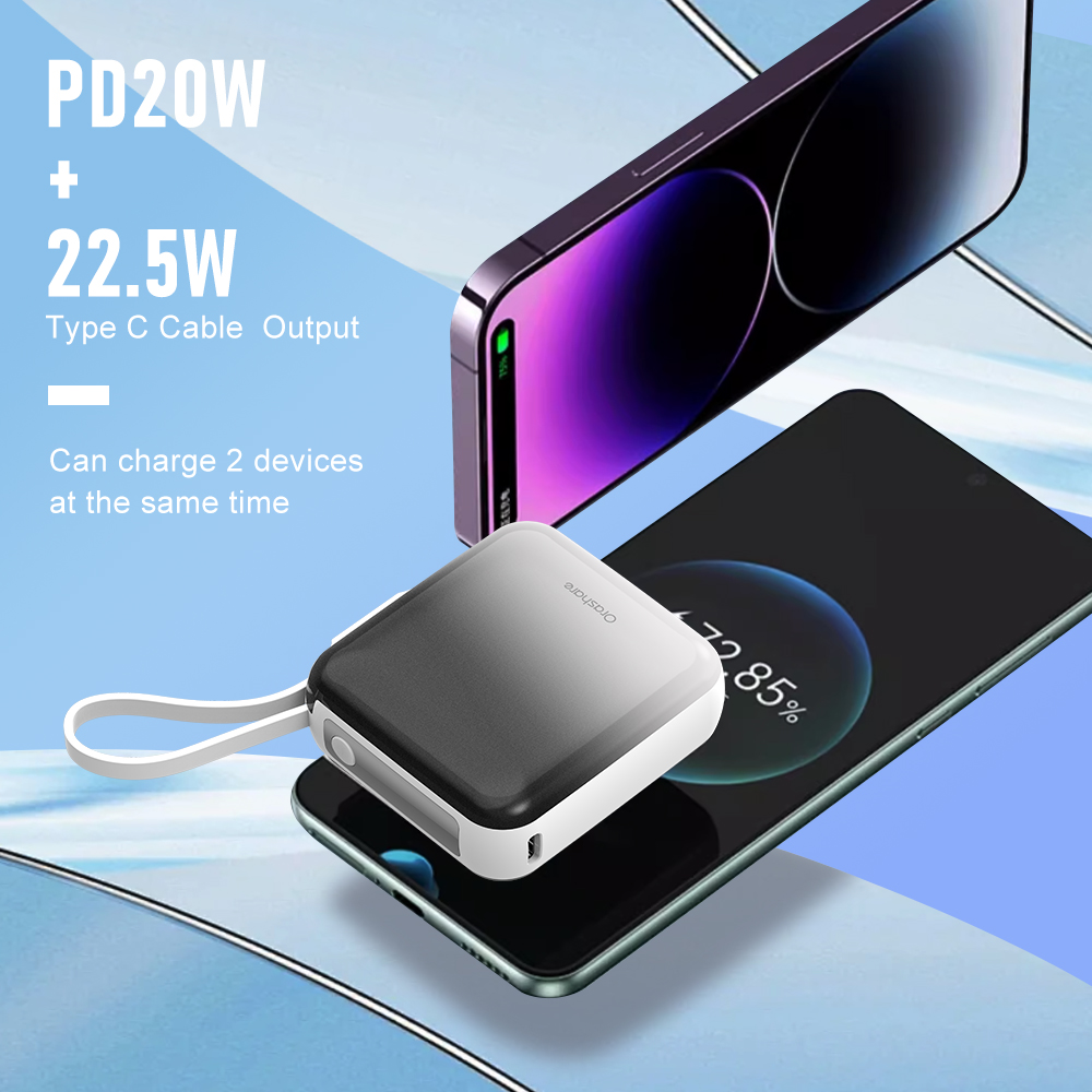 Orashare PCG10 10000mAh Mini Powerbank Built-in Type C Cable 22.5W Fast ...