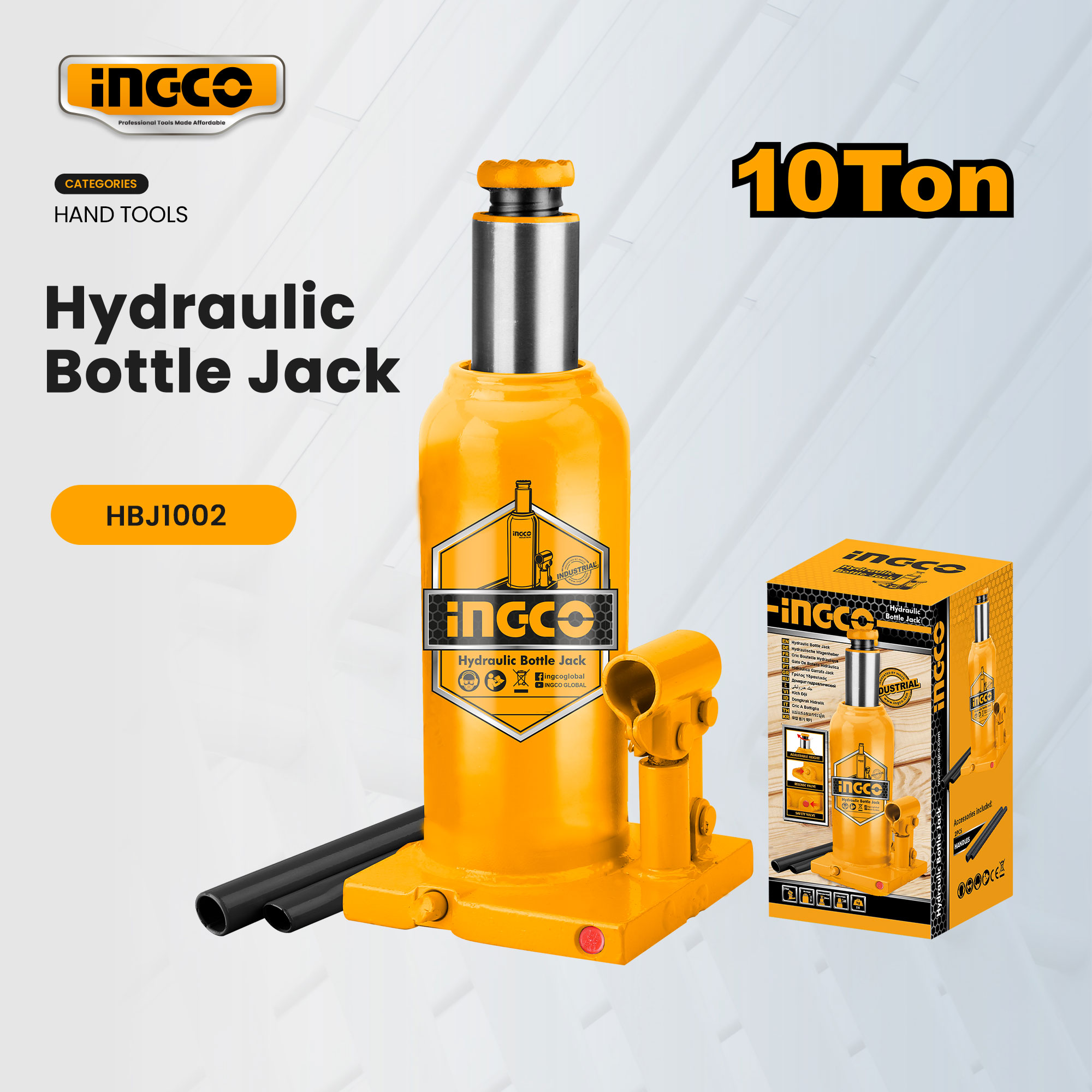 Ingco 10tons Hydraulic Bottle Jack HBJ1002 IHT | Shopee Philippines