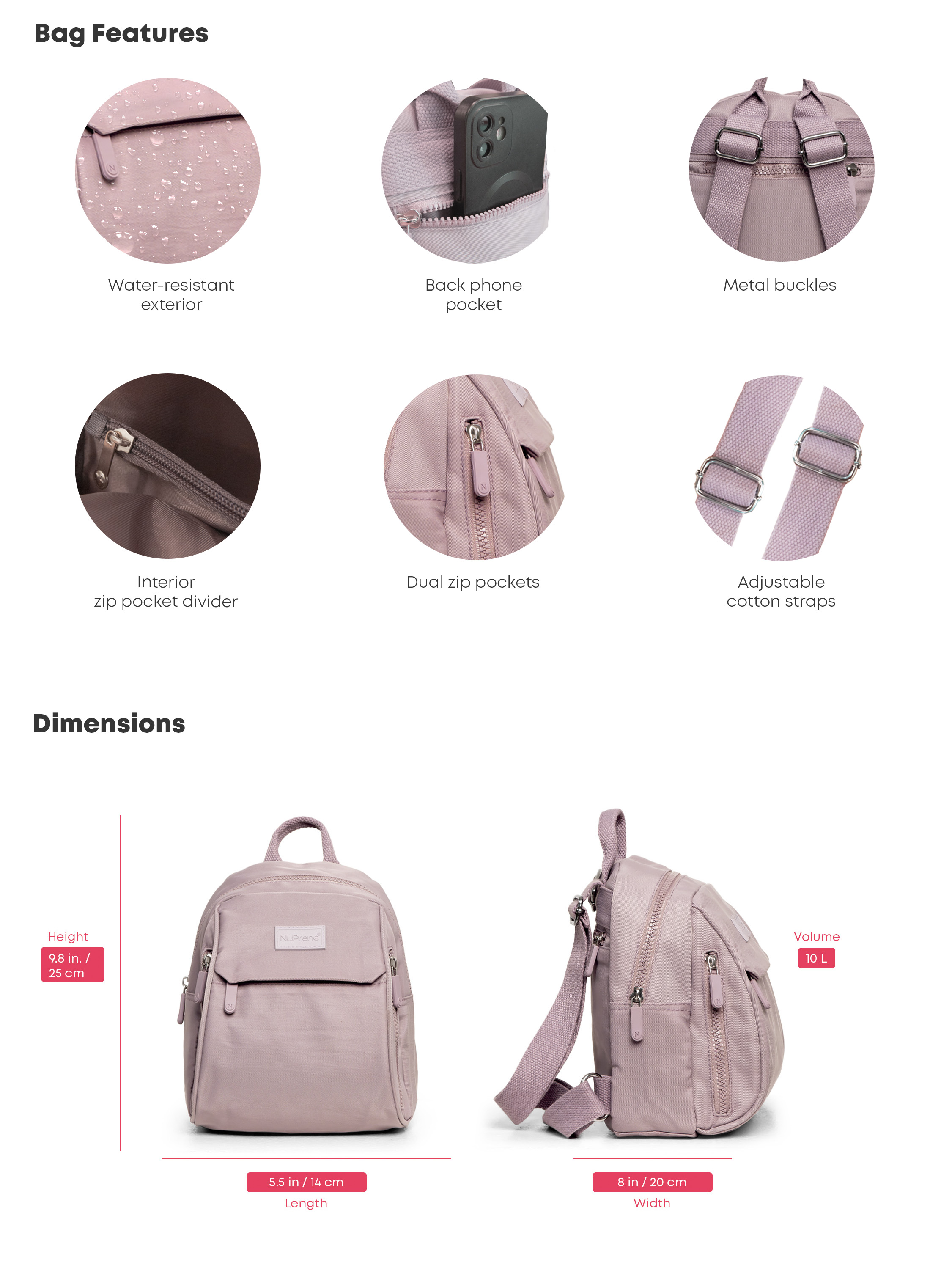 NuPrene - The Raya Mini Backpack - Water-Resistant Backpack in Lilac ...