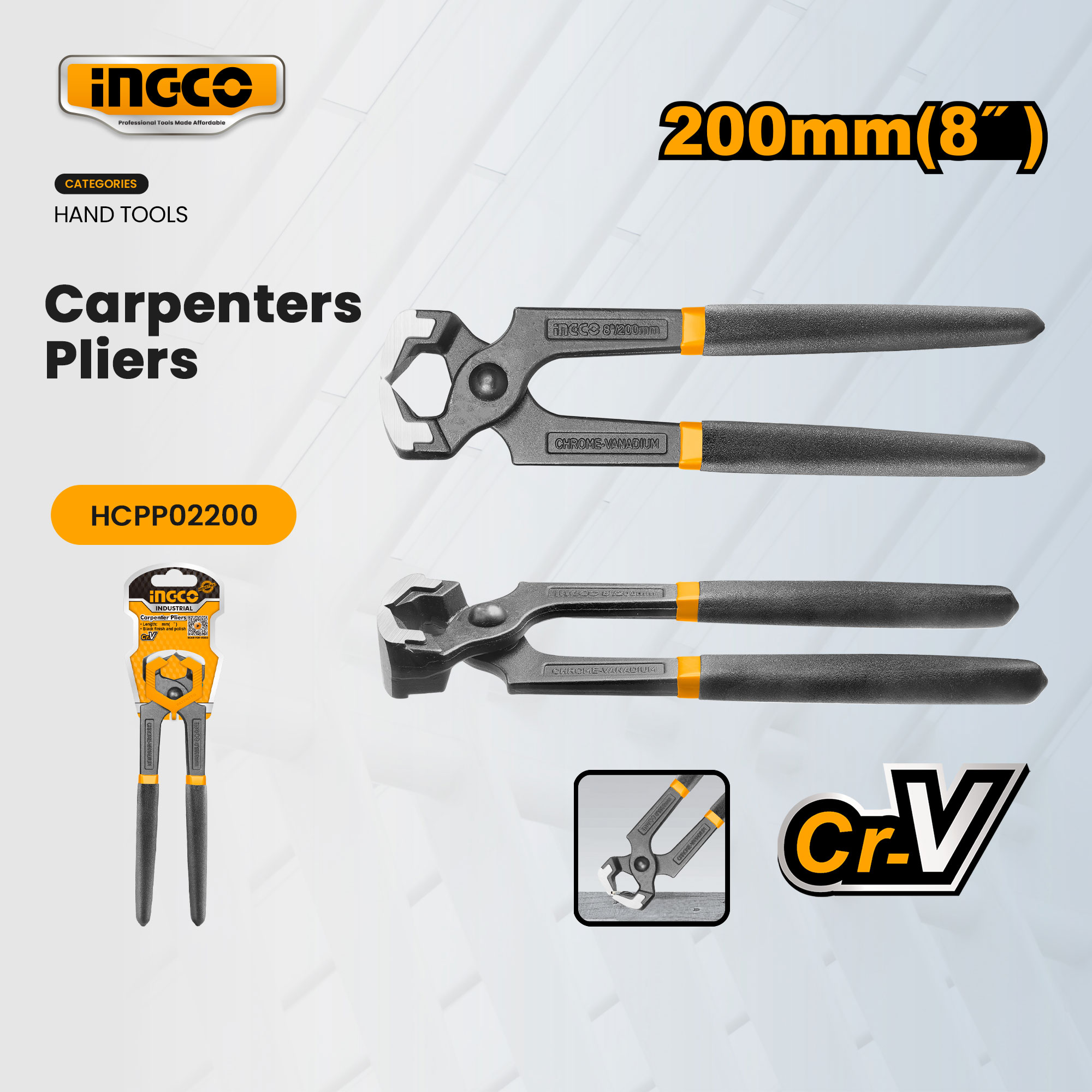 Ingco 8" Carpenters Pliers for Wire Steel Cutting HCPP02200 IHT ...