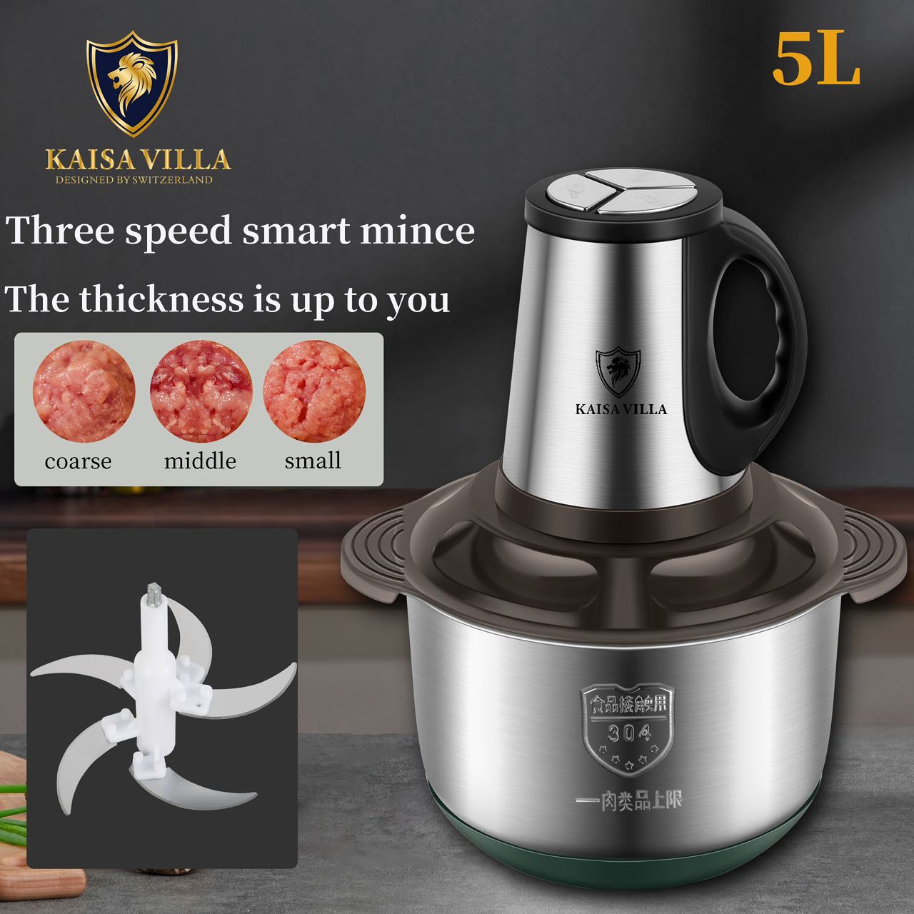 KAISAVILLA Electric Meat Grinder/Food Processor 5L Capacity Stainless ...