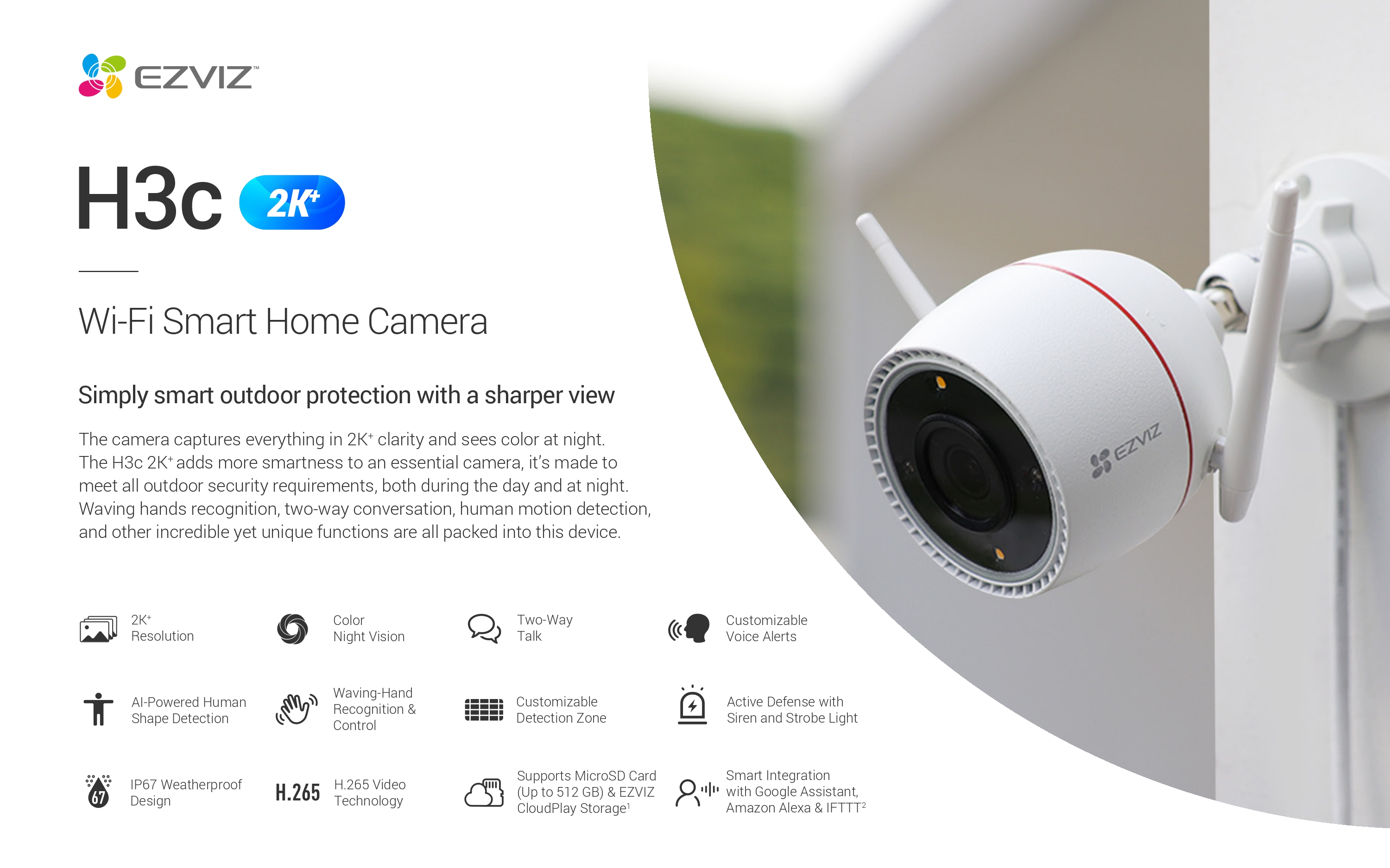 EZVIZ H3C 3MP/2K Wi-Fi Smart Home CCTV Bullet Outdoor Camera Color ...
