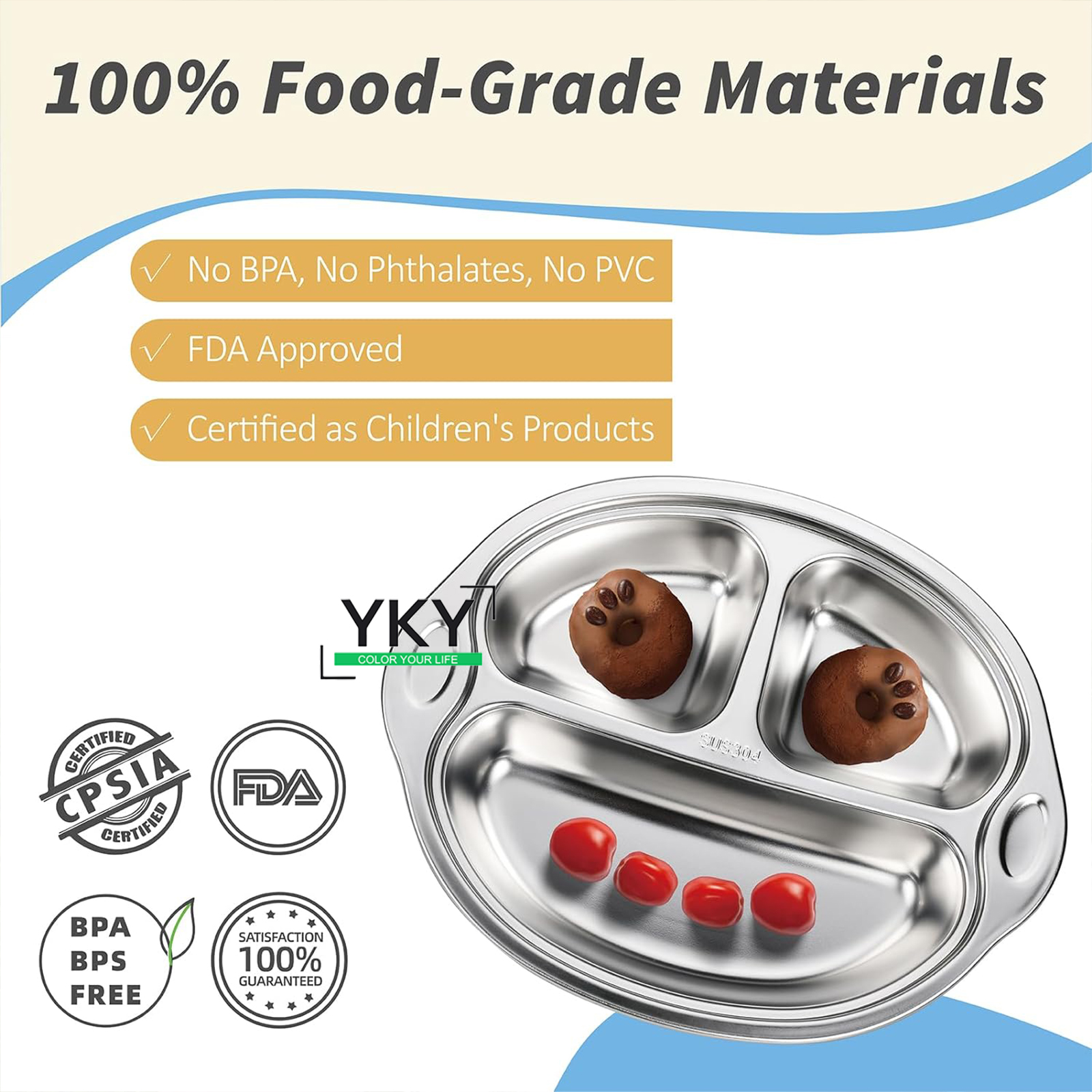 Children's Dinner Plates Cartoon Divided Plate Stainless Steel 304 ...