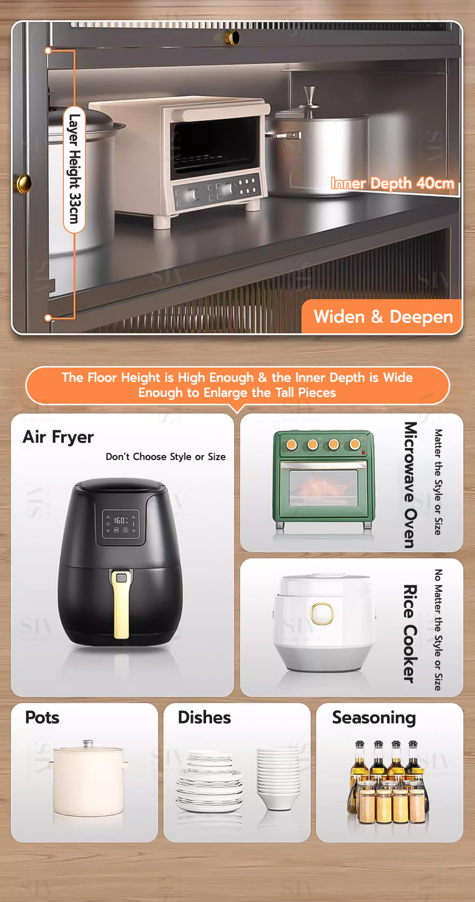 【Slate Tabletop】SIV Kitchen Island Cabinet Metal Pantry Display Cabinet ...