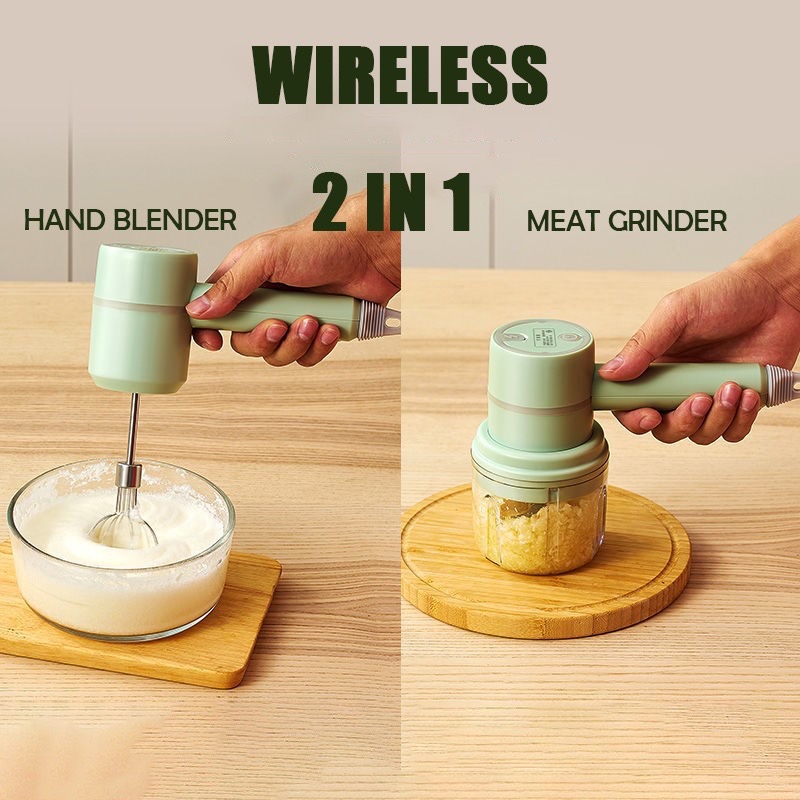 2 IN 1Electric Hand Mixer for Baking Meat Grinder Egg Beater USB ...
