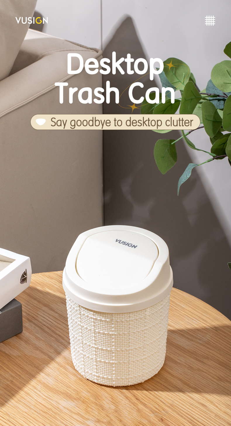 Deli Vusign 2.5L Mini Desktop Dustbin Trash Can with Cover Simplicity ...