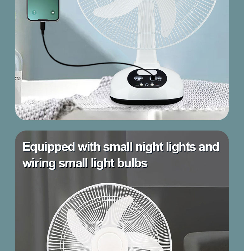 JT Chargeable Solar Electric Fan with Panel and 2 Bulbs Rechargable Fan ...