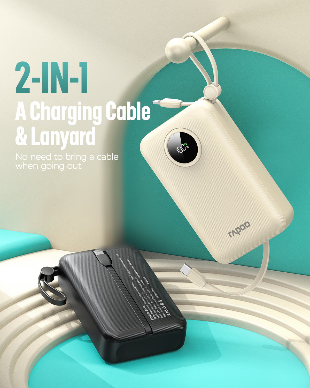 Rapoo RH20ms Pro 20000mAh Power Bank Built-in Cables PD20W Powerbank ...