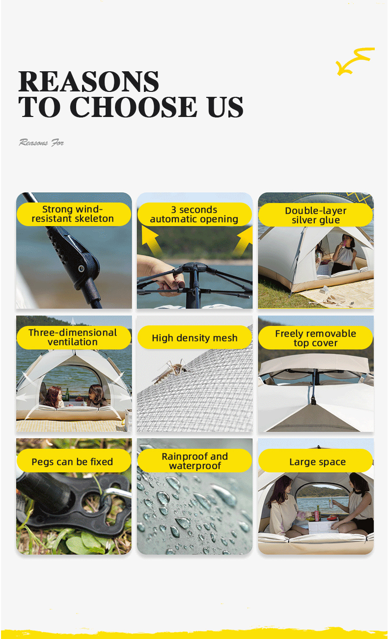 Tent 3-4 Persons Pop up Waterproof Automatic Tent Outdoor Foldable Dome ...