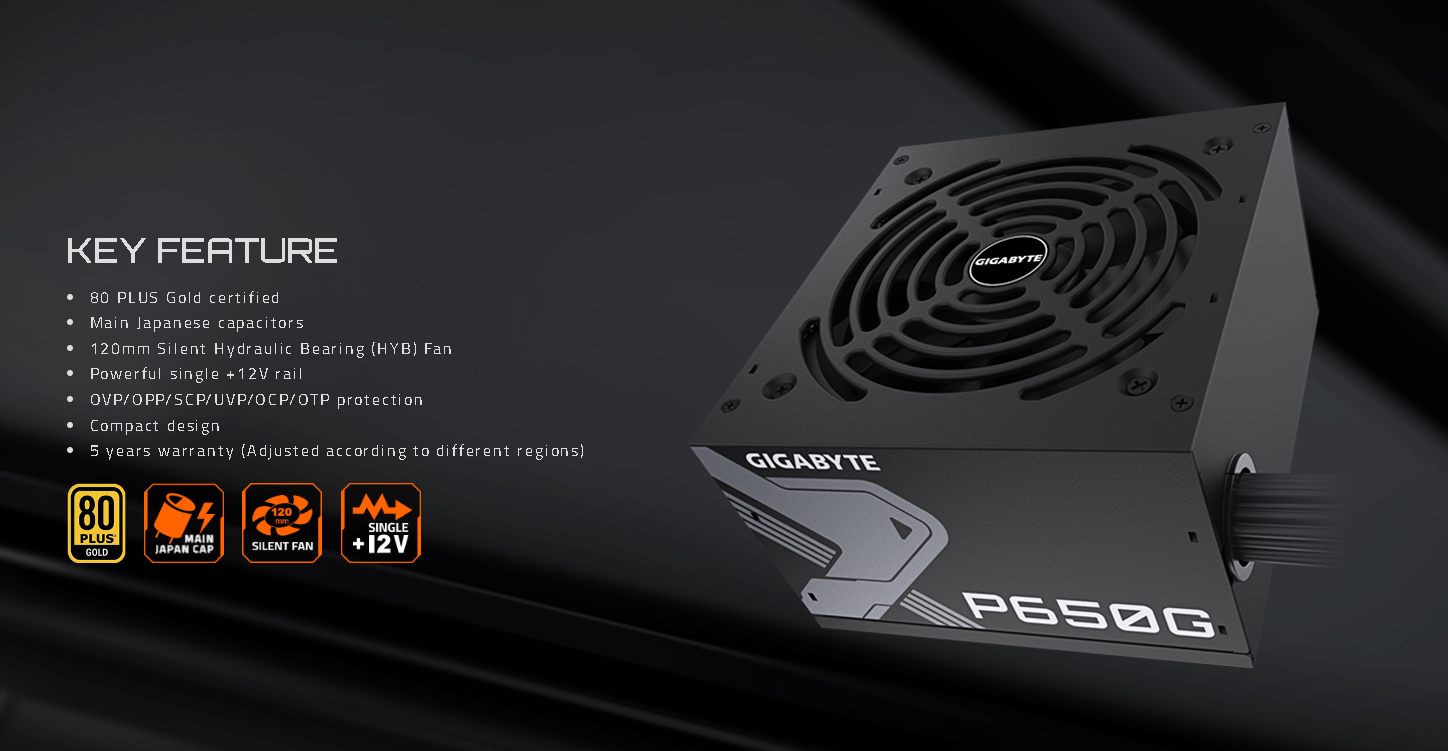 Gigabyte PSU 650Watts Power Supply Unit P650G 650W 80+ Gold Active PFC ...