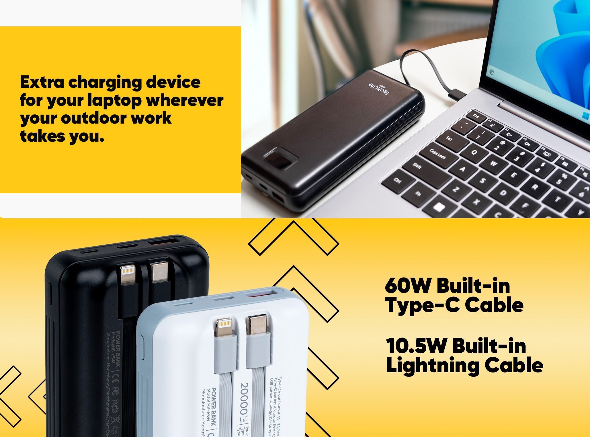 TechLife 65W Power Bank 2 20,000mAh | Fast Charge | Built in Type C ...