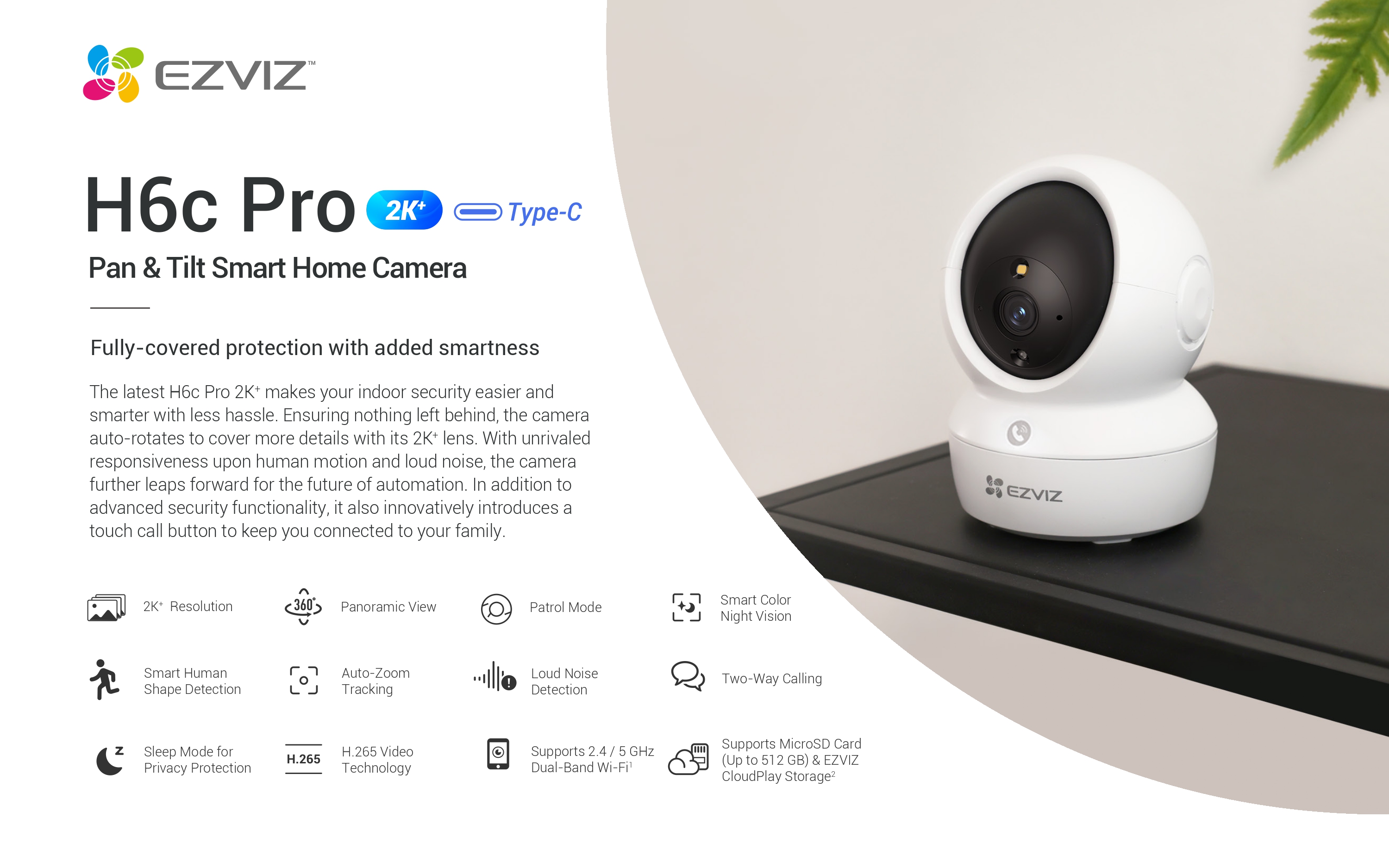 EZVIZ H6C PRO CCTV Camera 2K+ 4MP Home Smart Camera Auto Zoom Tracking ...