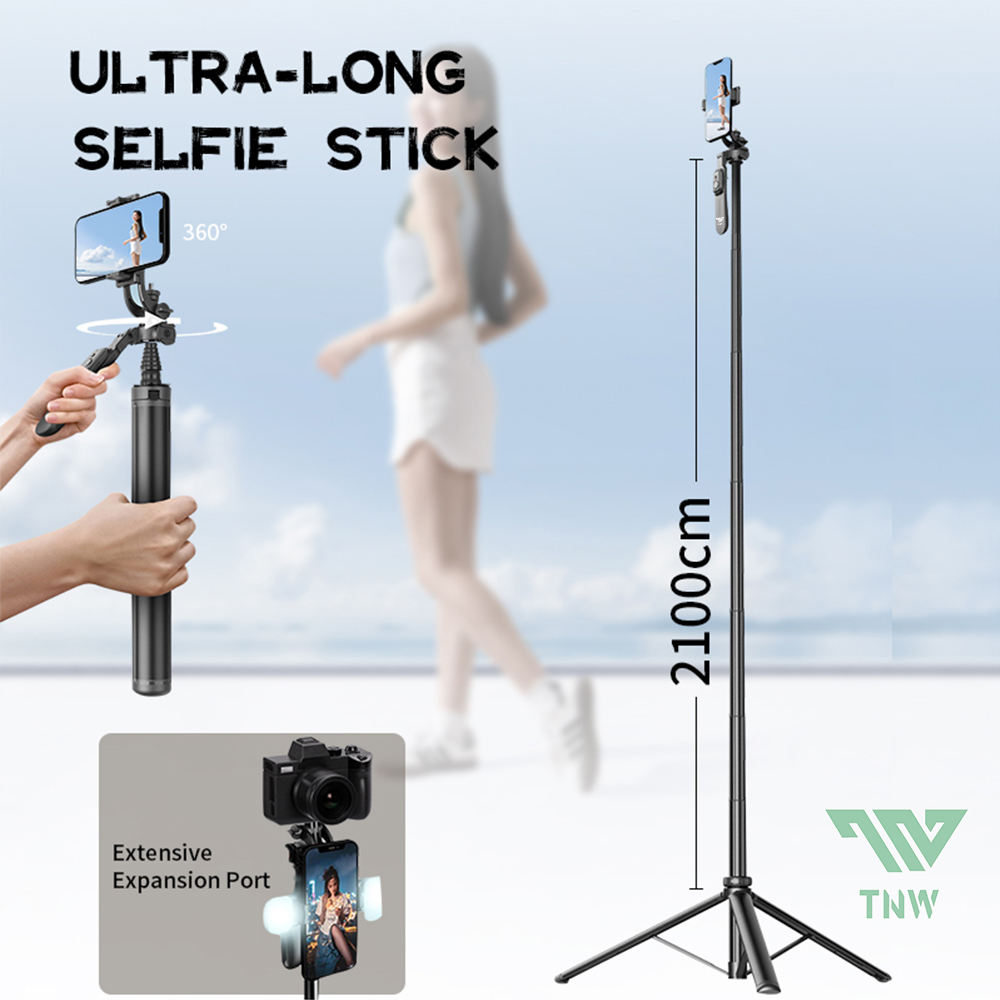 TNW L20 Selfie Stick Ultra Long 2.1M Tripod with Bluetooth Remote 360 ...