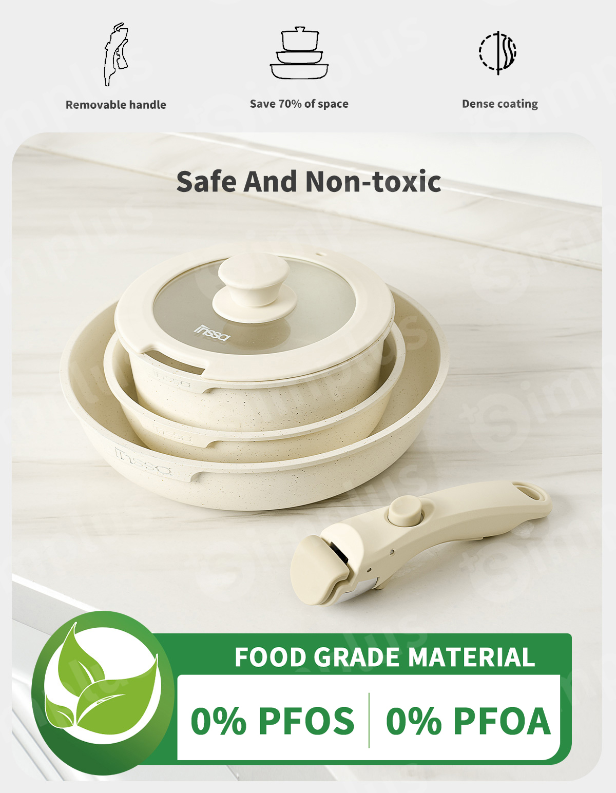 INSSA Removable Handle For Non Stick Frying Pan 5 Pcs Cookware Set ...