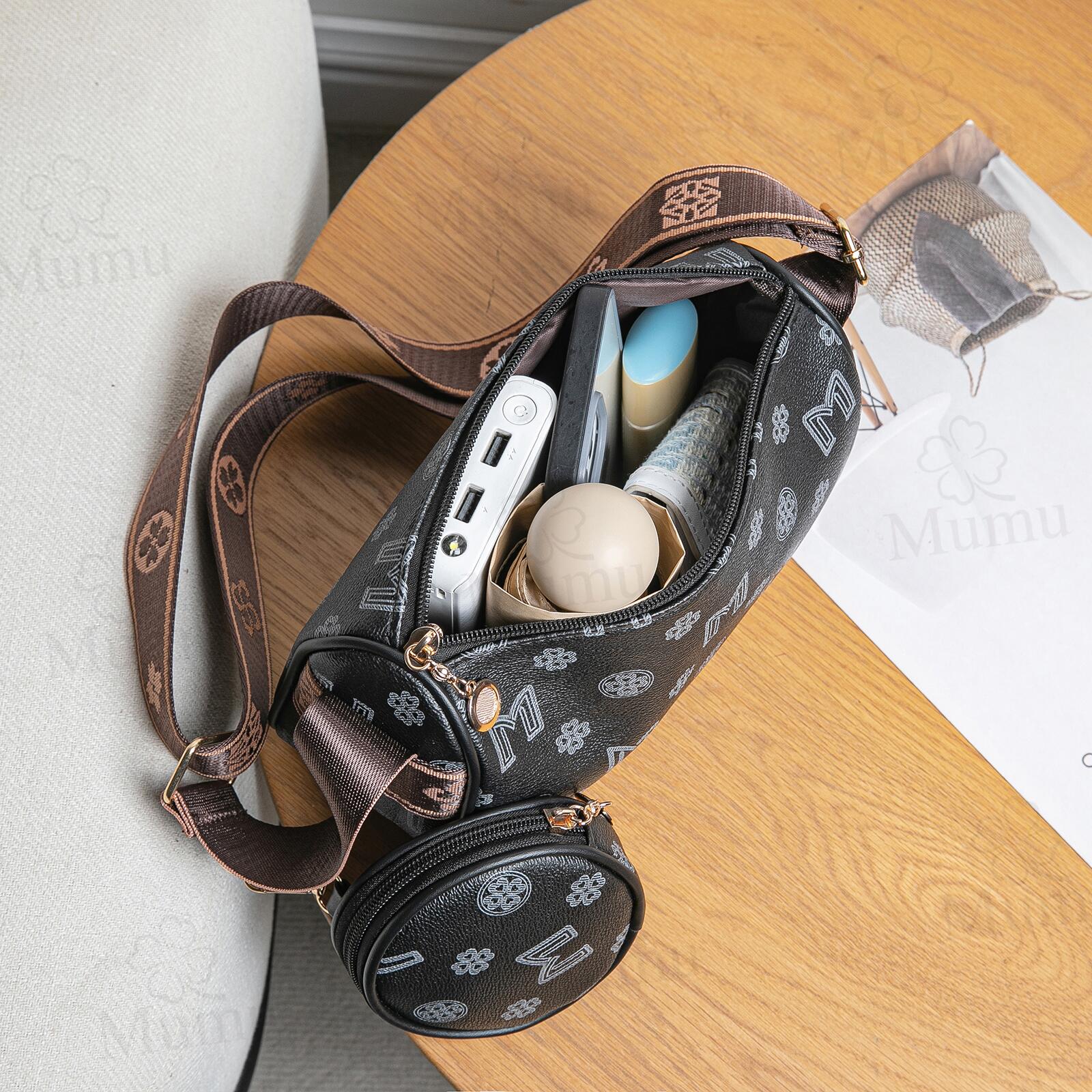 Mumu 5002 Retro Leather 2in1 Women Sling Bag Monogram Pattem PU Leather ...