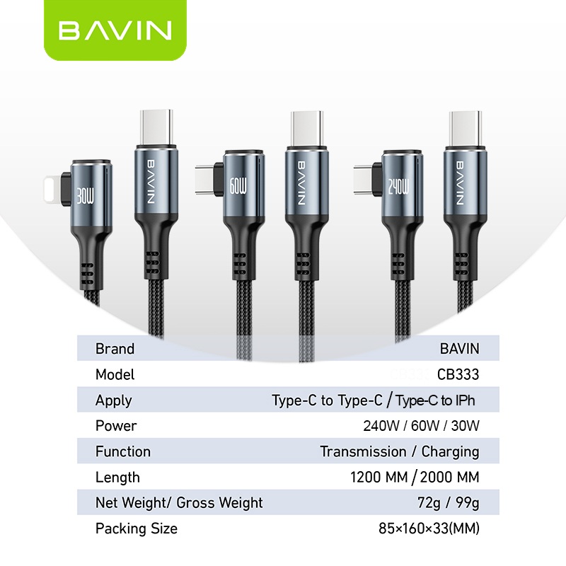 BAVIN CB333 PD 5A 240W 30W Super Fast Charging Nylon Braided w/ 2M For ...