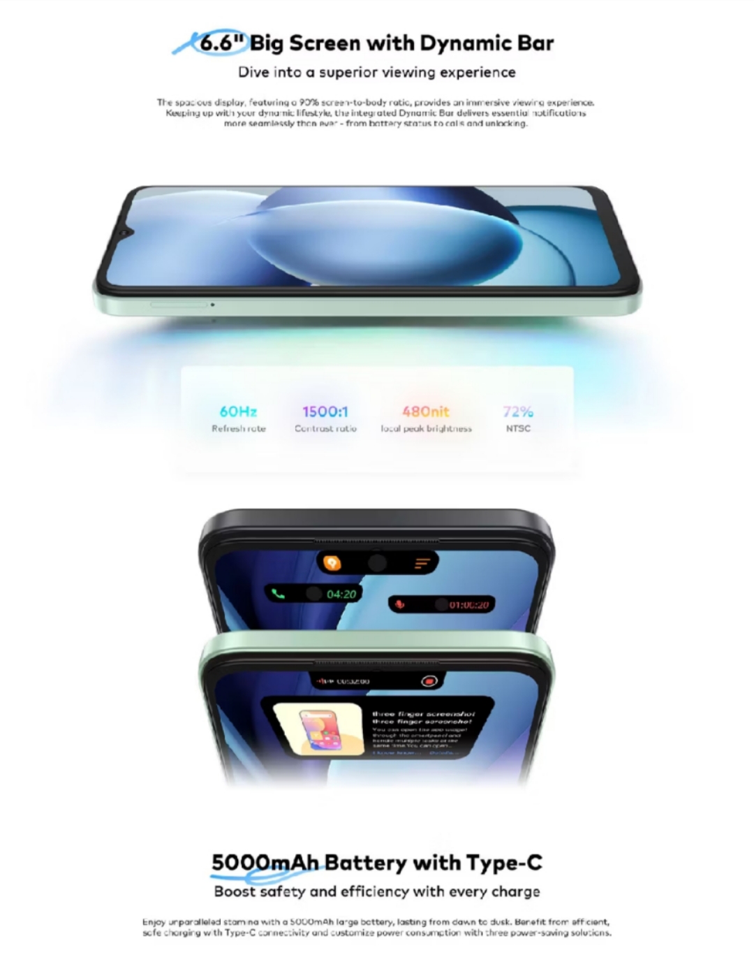 Itel A50 Smart Phone 4G | 8GB(3GB+5GB) RAM / 64GB ROM | 6.6"Big Screen ...