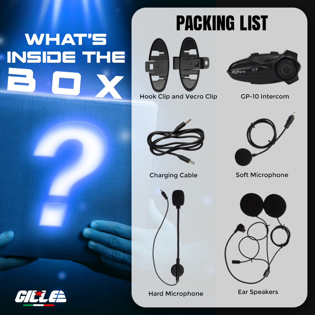 GILLE GP10 Mesh Motorcycle Intercom For Helmet Hi-FI Sound Bluetooth 5. ...