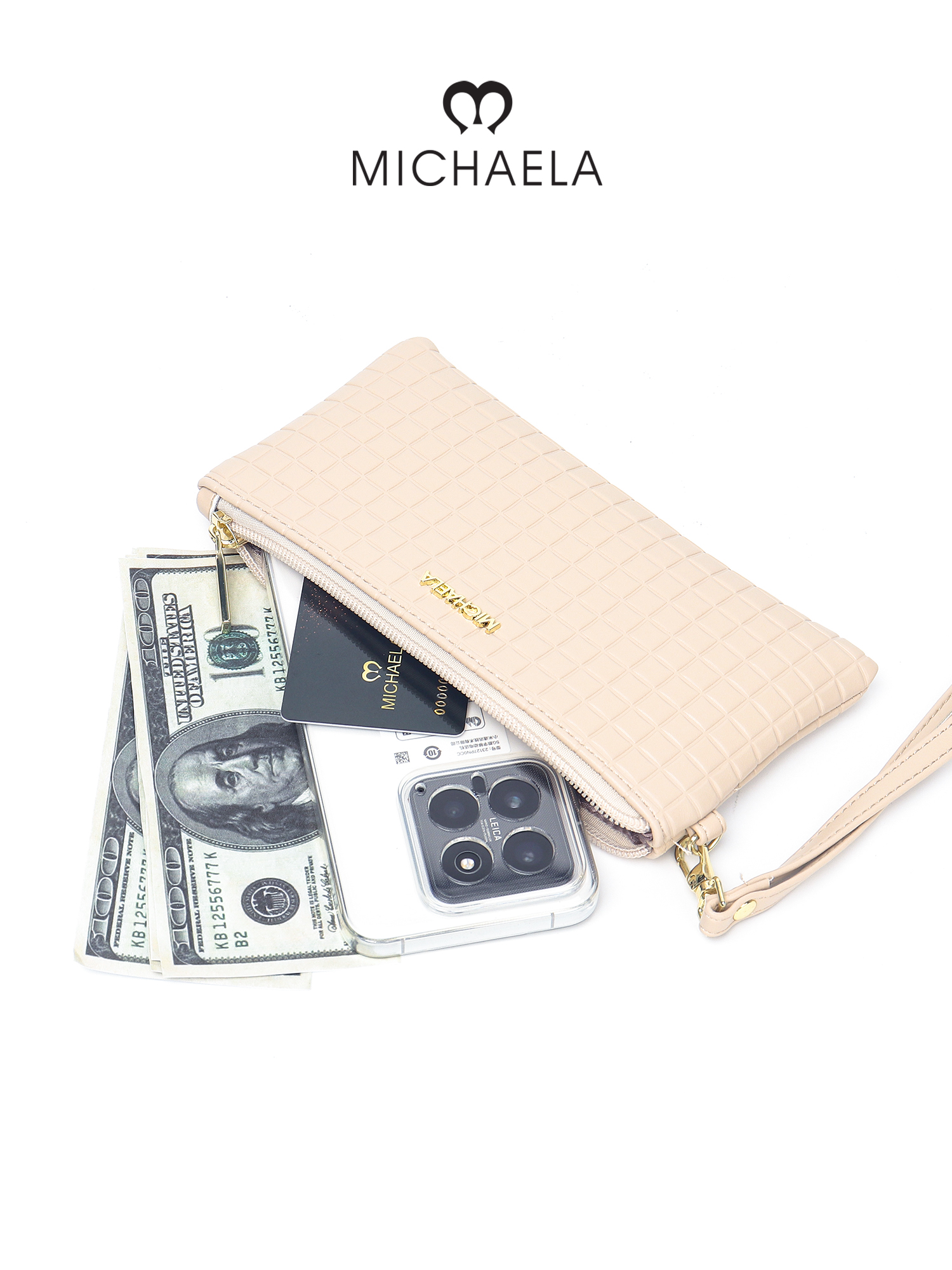 MICHAELA Cellphone Wristlet Wallet for Women Waffle-Like Embossed Long ...