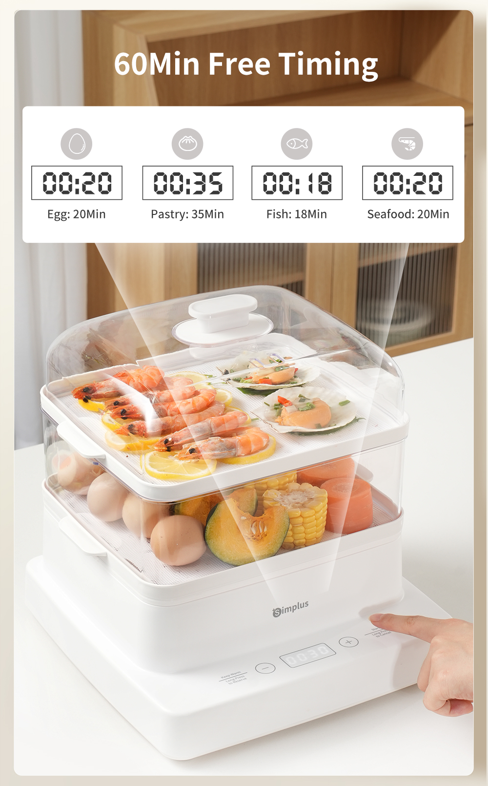 Simplus Electric Food Steamer Multifunction Smart Timer (3 Layers 1200W ...
