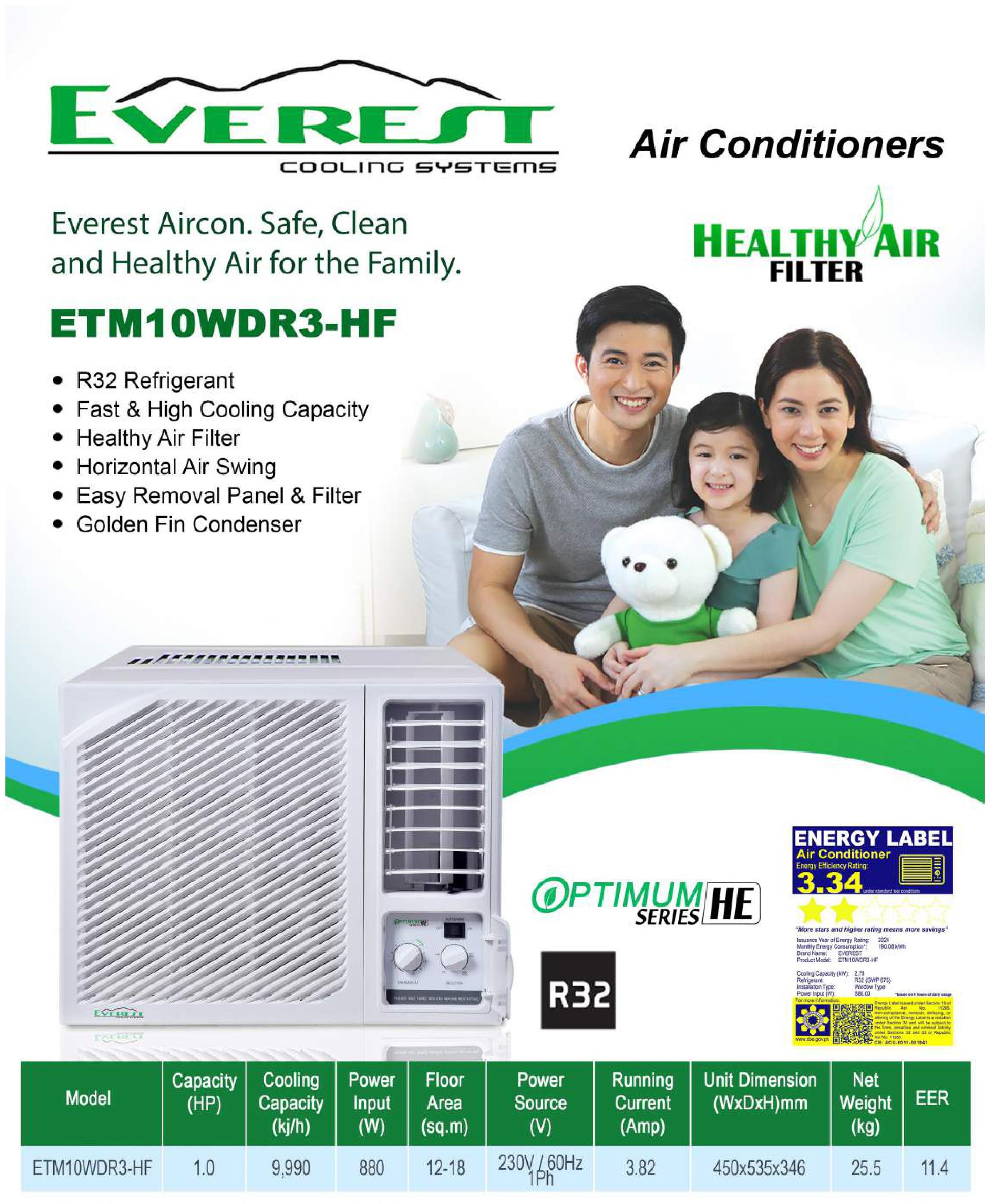 EVEREST 1.0HP Non Inverter Window Type Manual Aircon/ Fast Cooling ...